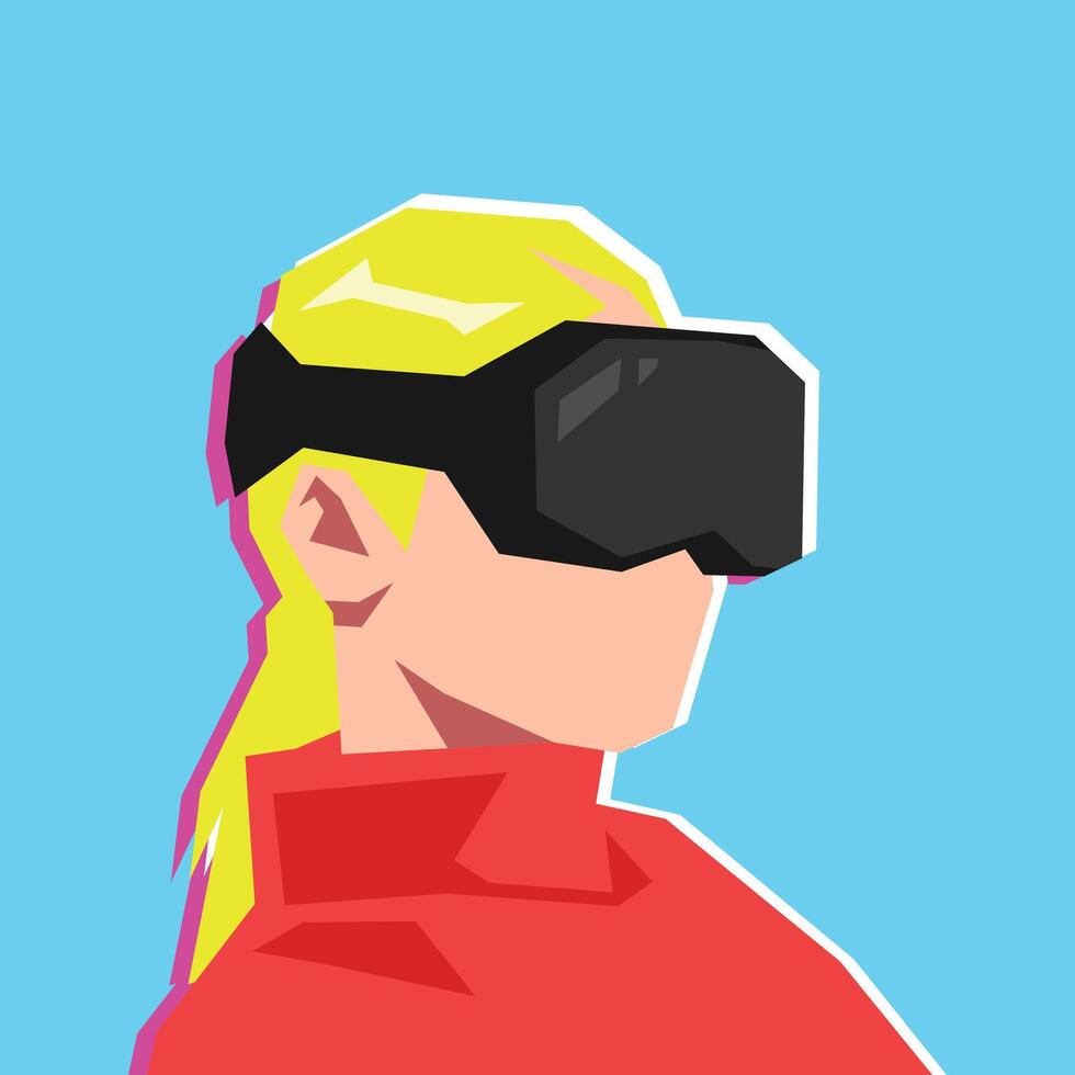 Avatar Character Of Woman Using Virtual Reality Headset Technology Gaming Learning Concept