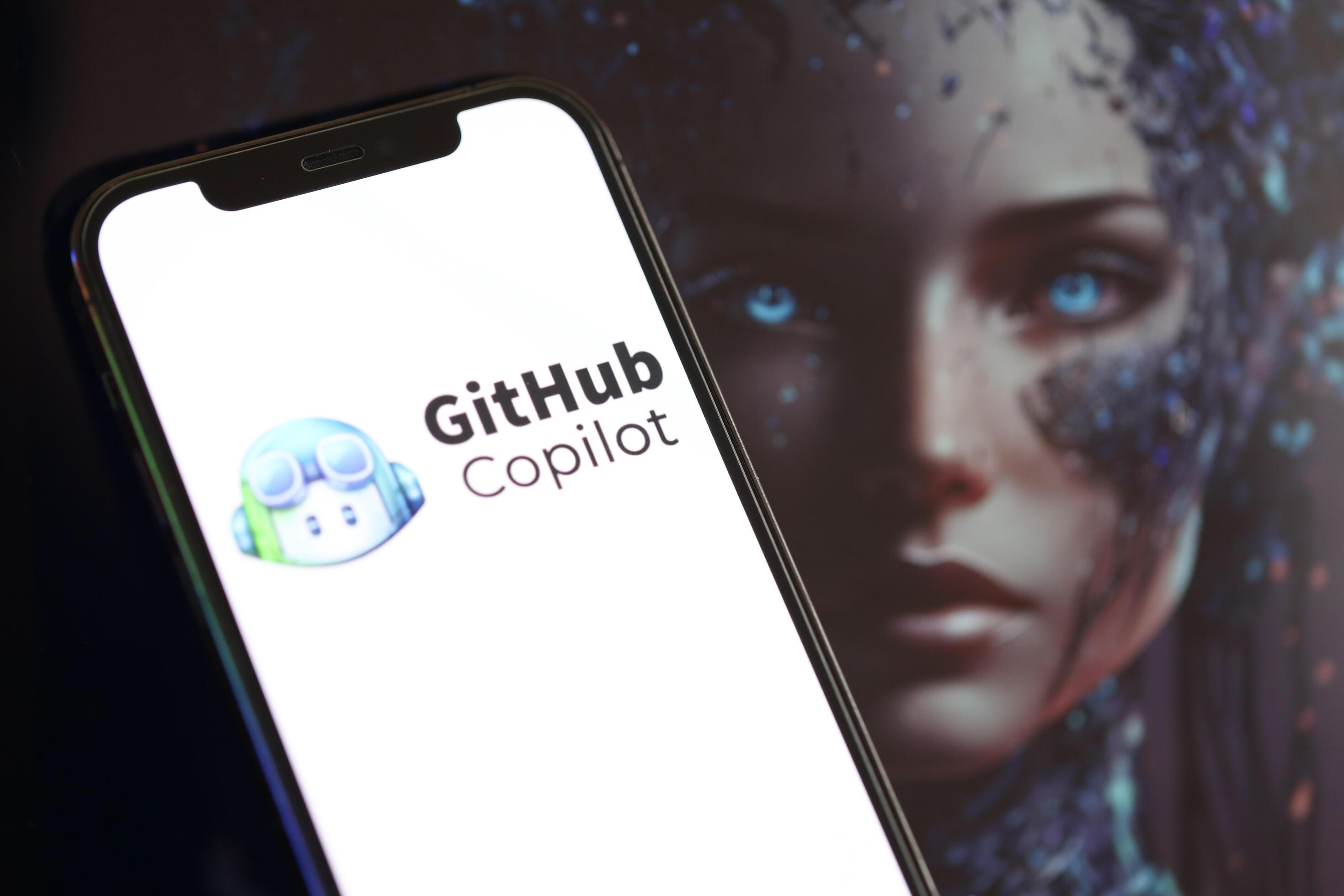 KYIV, UKRAINE - MARCH 17, 2024 Github copilot logo on iPhone display ...