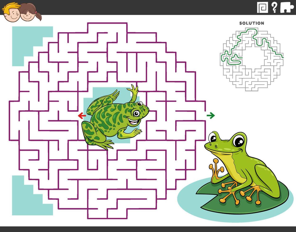 maze activity game with cartoon frogs characters 46536423 Vector Art at Vecteezy