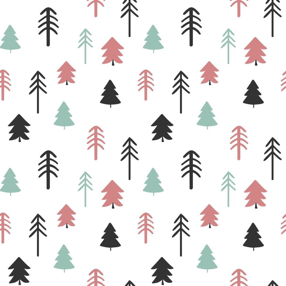 Monochrome seamless pattern with simple pine trees. Scandinavian ...