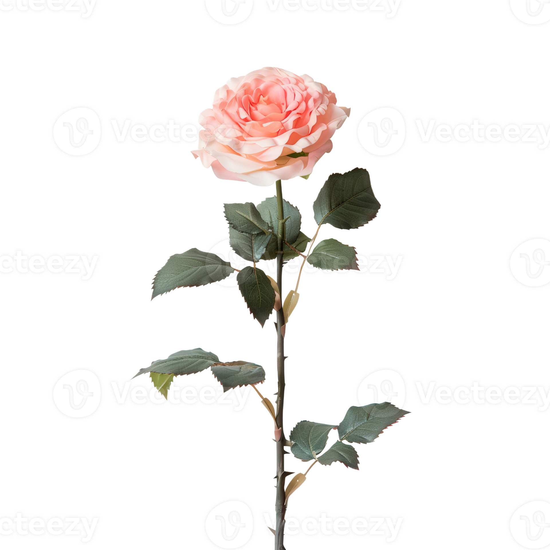 A Single Pink Rose On A Stem With Leaves 46544429 Png