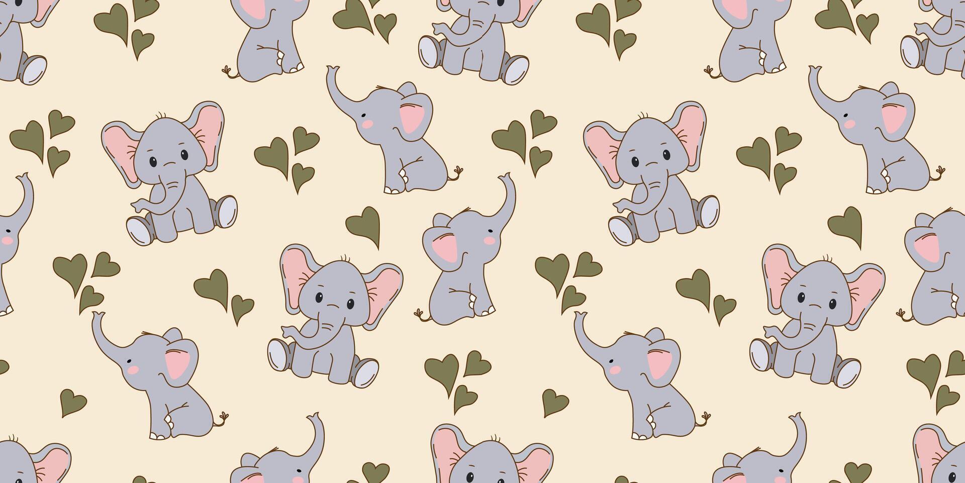 Seamless pattern with different poses of an elephant with love. It's a ...