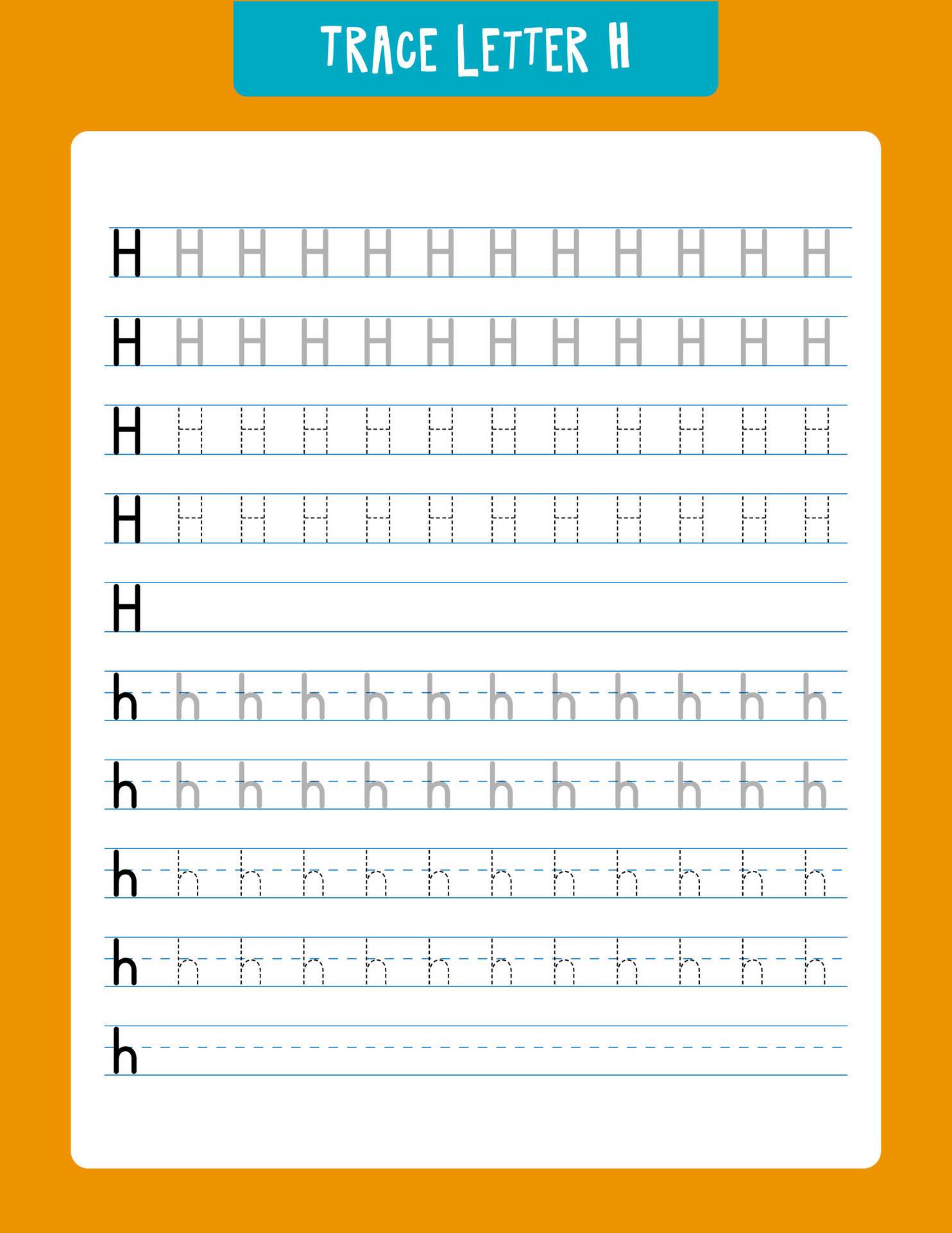 Tracing worksheet designed to help children learn the letter h through ...