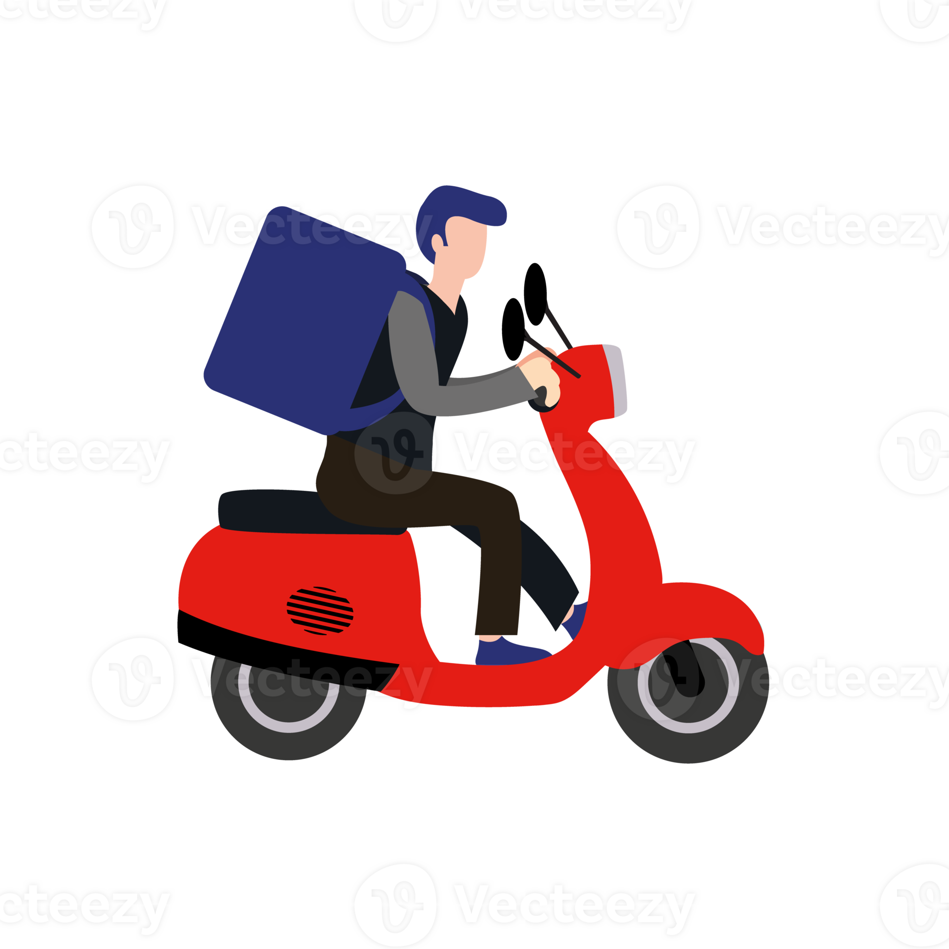 Delivery Man Riding A Red Scooter Illustration Fast Food Delivery Man