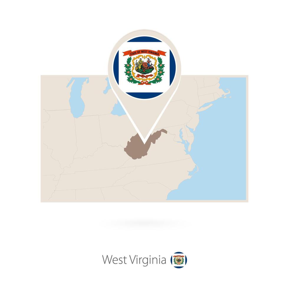 Rectangular map of US state West Virginia with pin icon of West ...