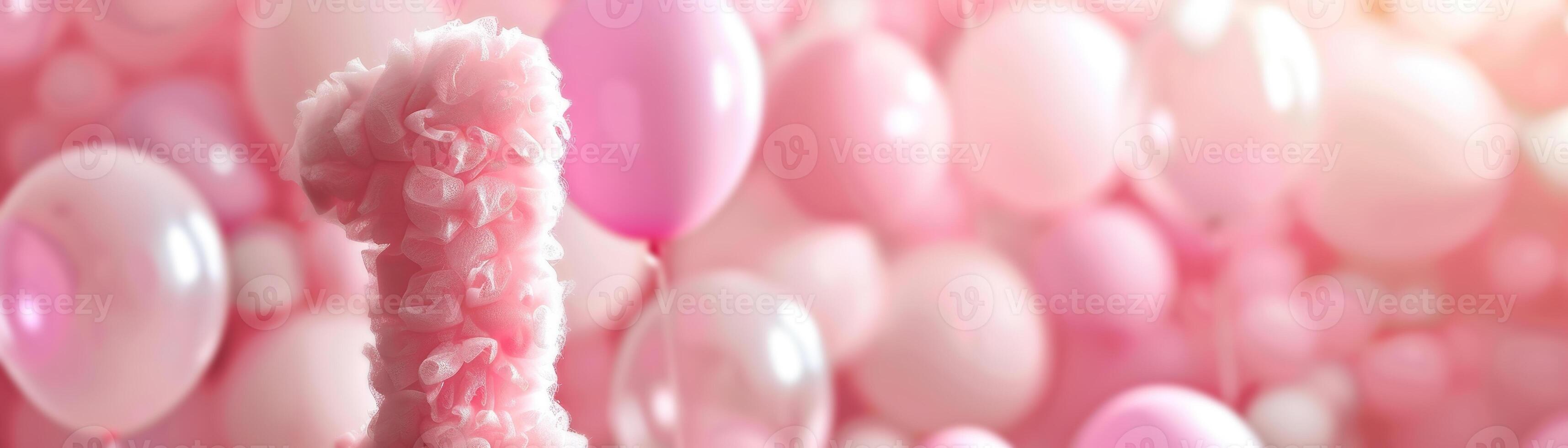 rosa, de niña y mullido número uno con borroso globos en el ... rosa, de niña y mullido número uno con borroso globos en el ...