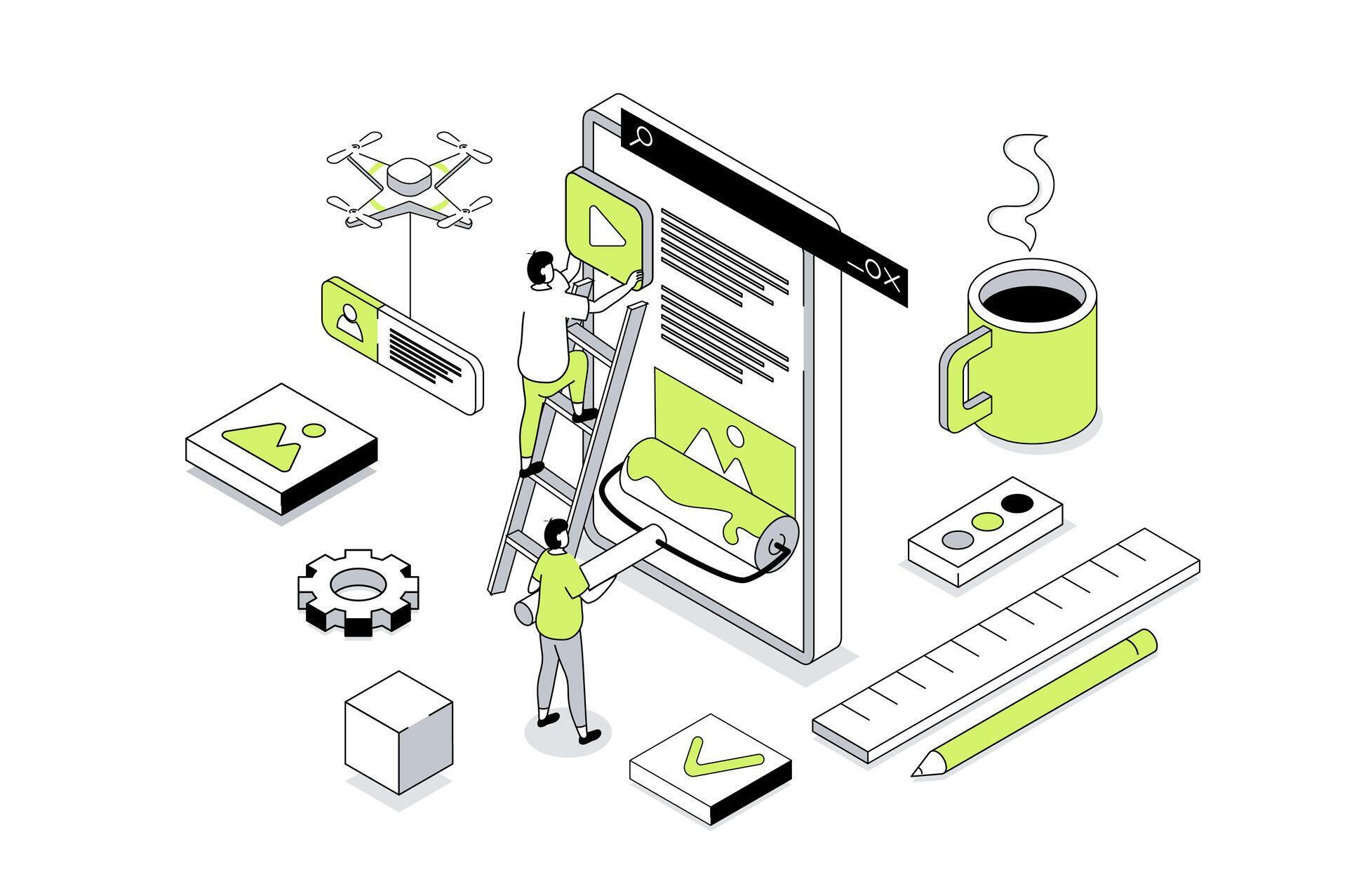 Web design 3d isometric concept in outline isometry design for web ...