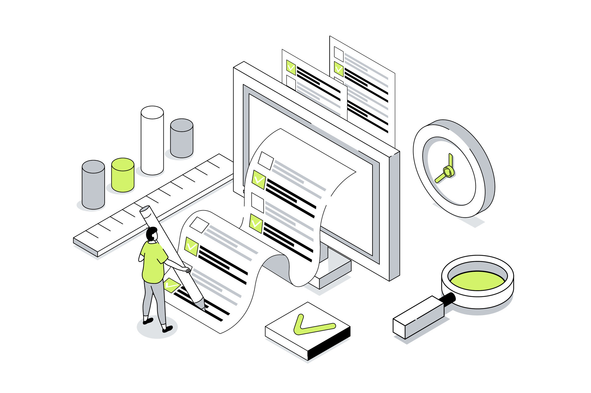 Online Survey 3d Isometric Concept In Outline Isometry Design For Web