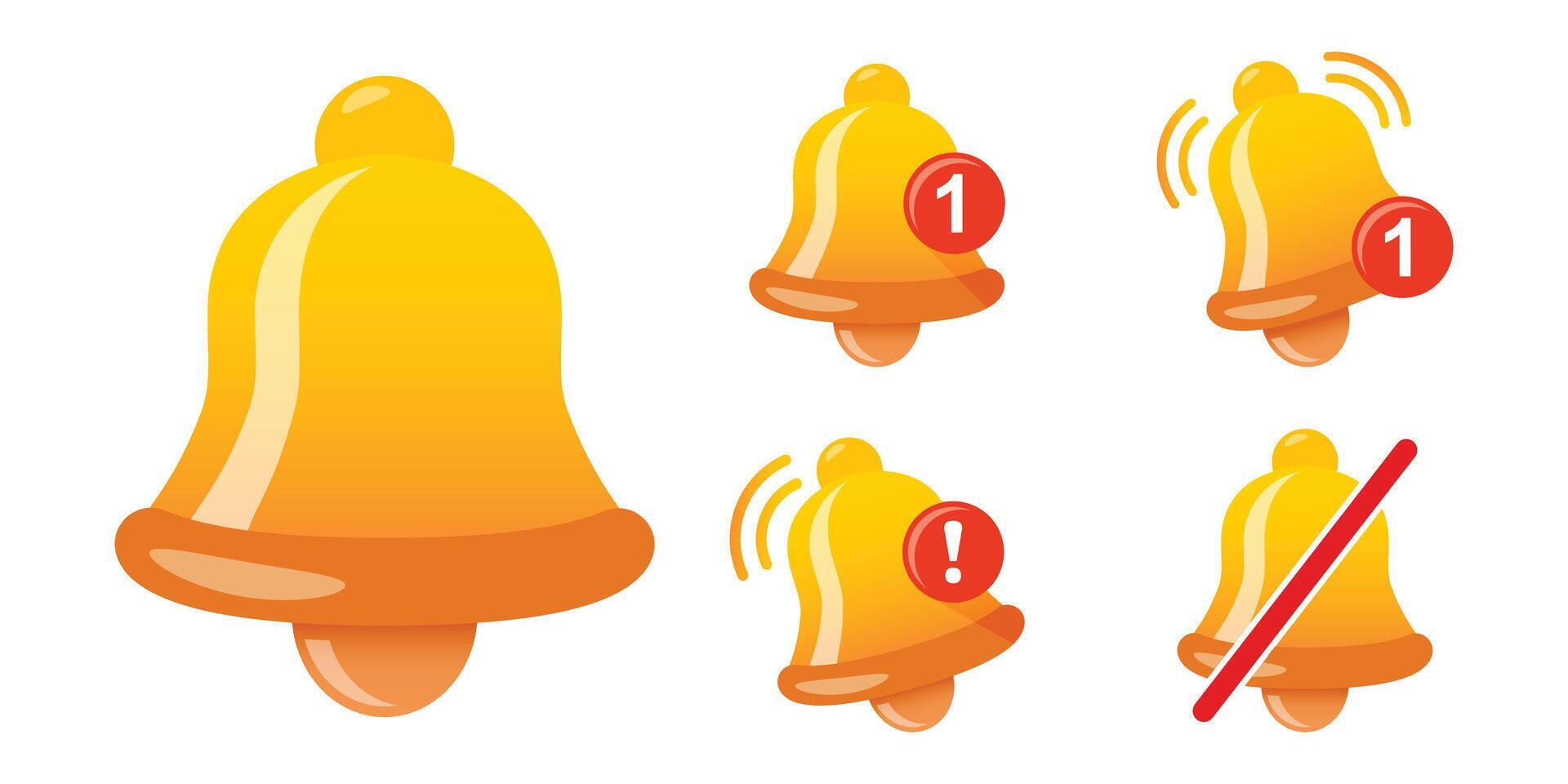 Notification bells icons set in flat style. Incoming inbox message illustration on isolated ...