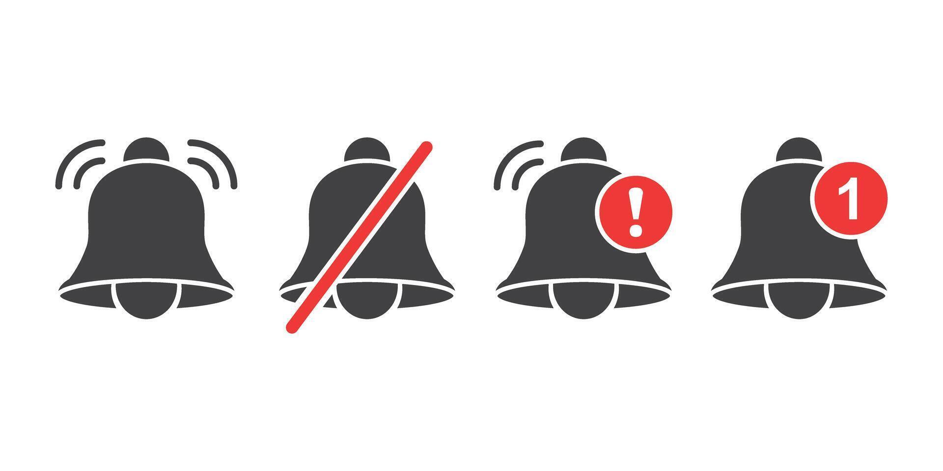 Notification bells icons set in flat style. Incoming inbox message illustration on isolated ...