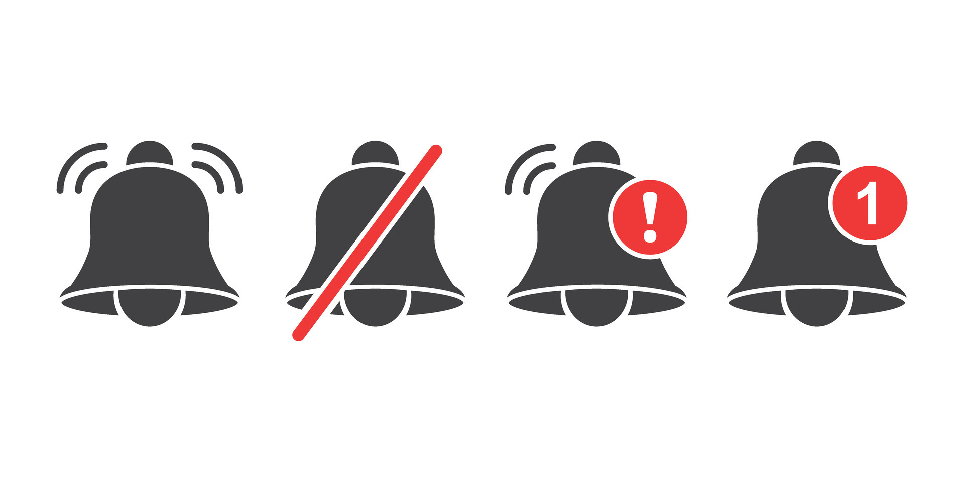 Notification bells icons set in flat style. Incoming inbox message illustration on isolated ...