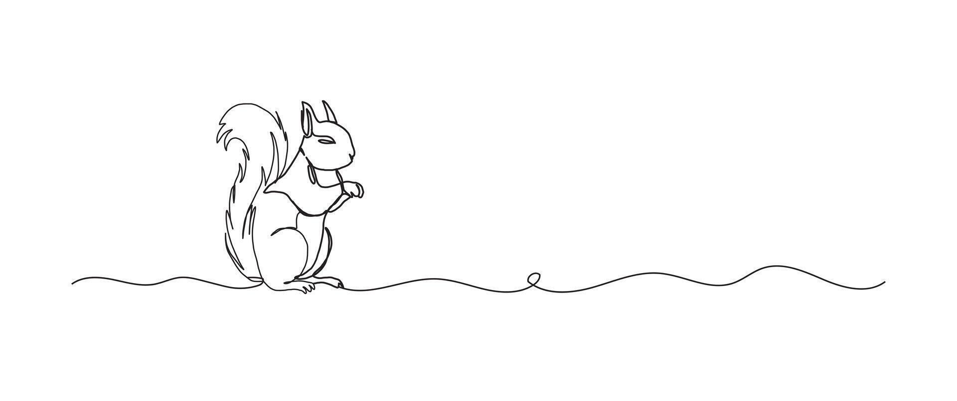 Squirrel Continuous One Line Drawing Single Line Art Element Minimalist Sketch Line