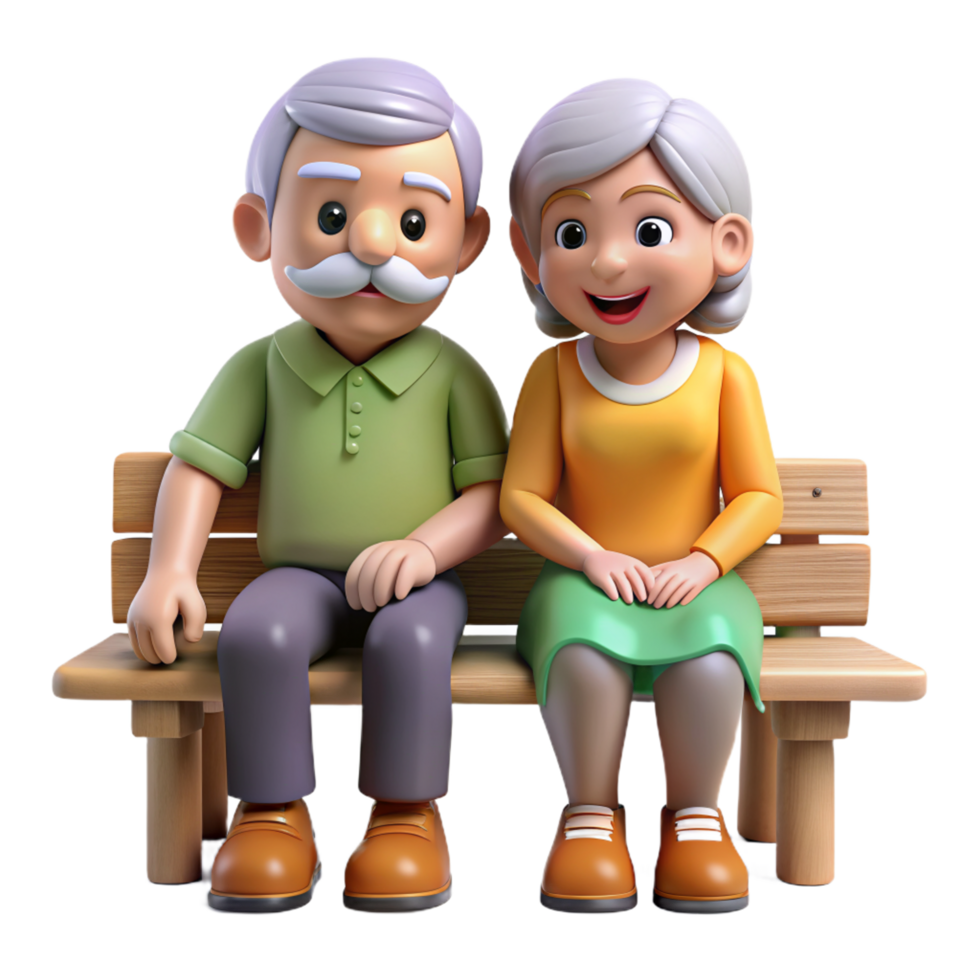 Grandparents Sitting on Wood Bench 3d People 46593655 PNG
