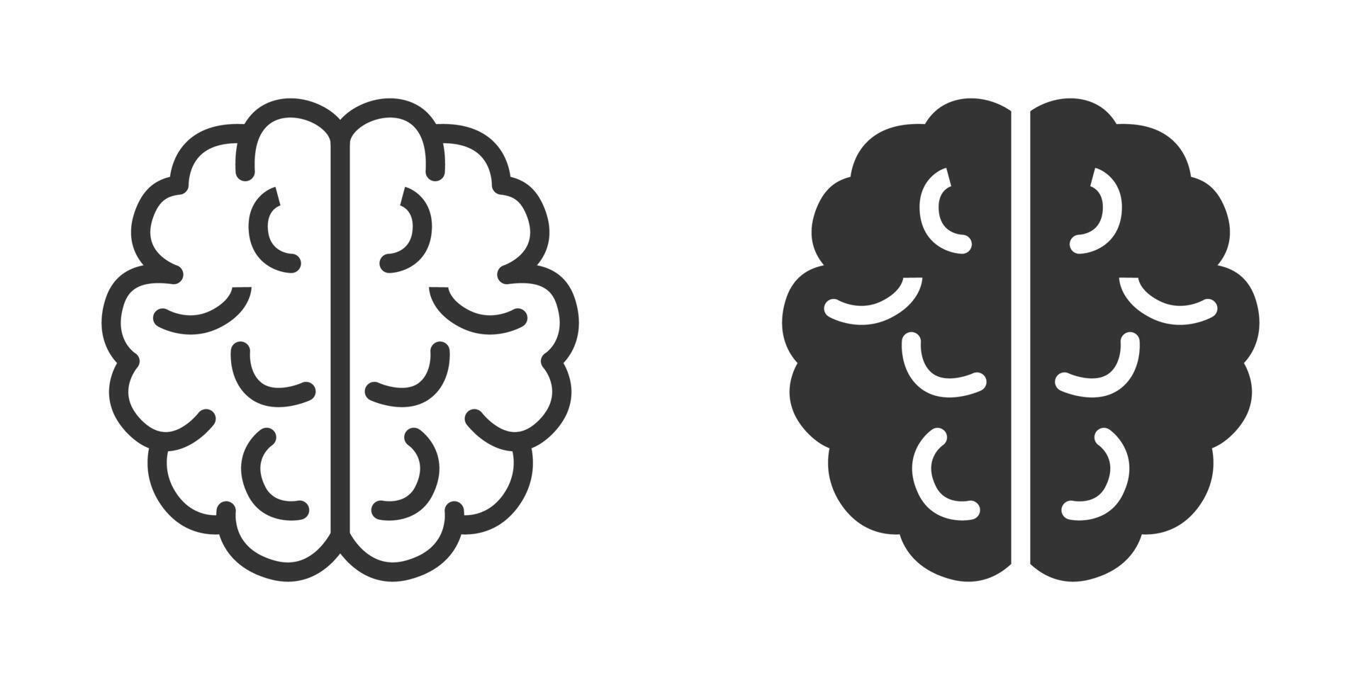illustration of brain icons in outline and solid styles. Ideal for representing intelligence ...