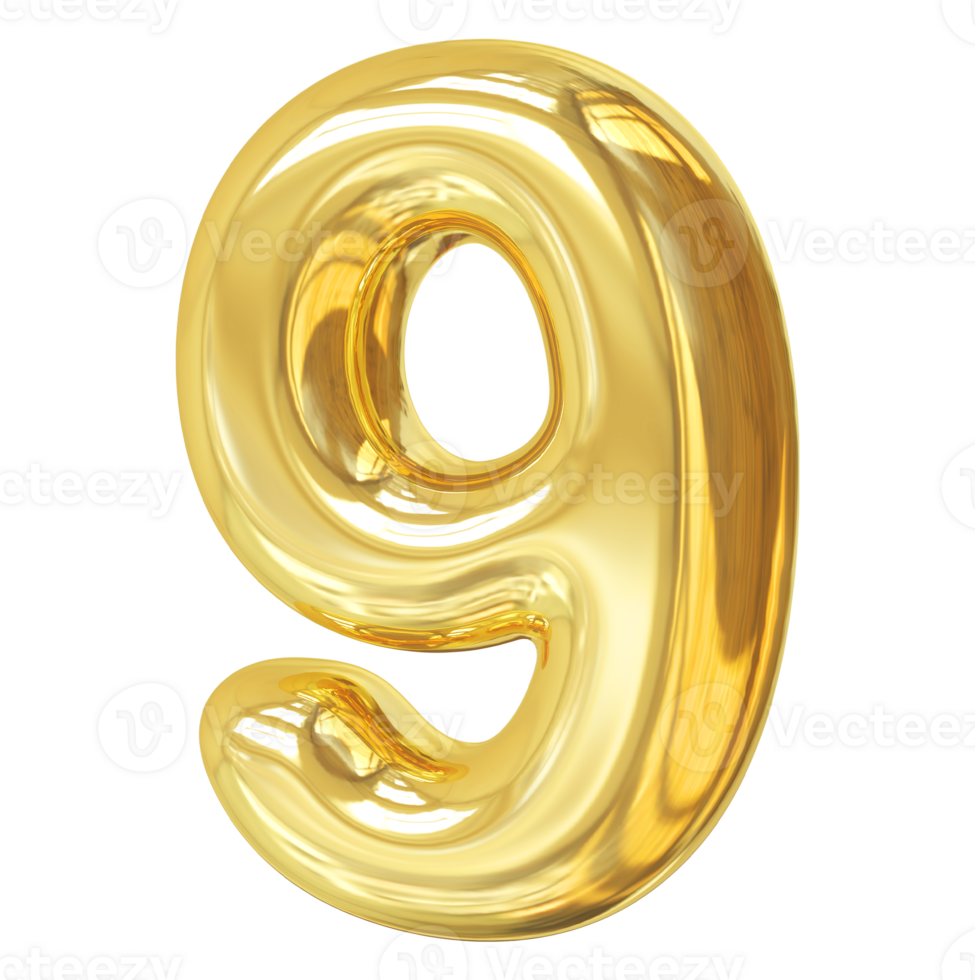 Gold 3D Number 9 46599153 PNG