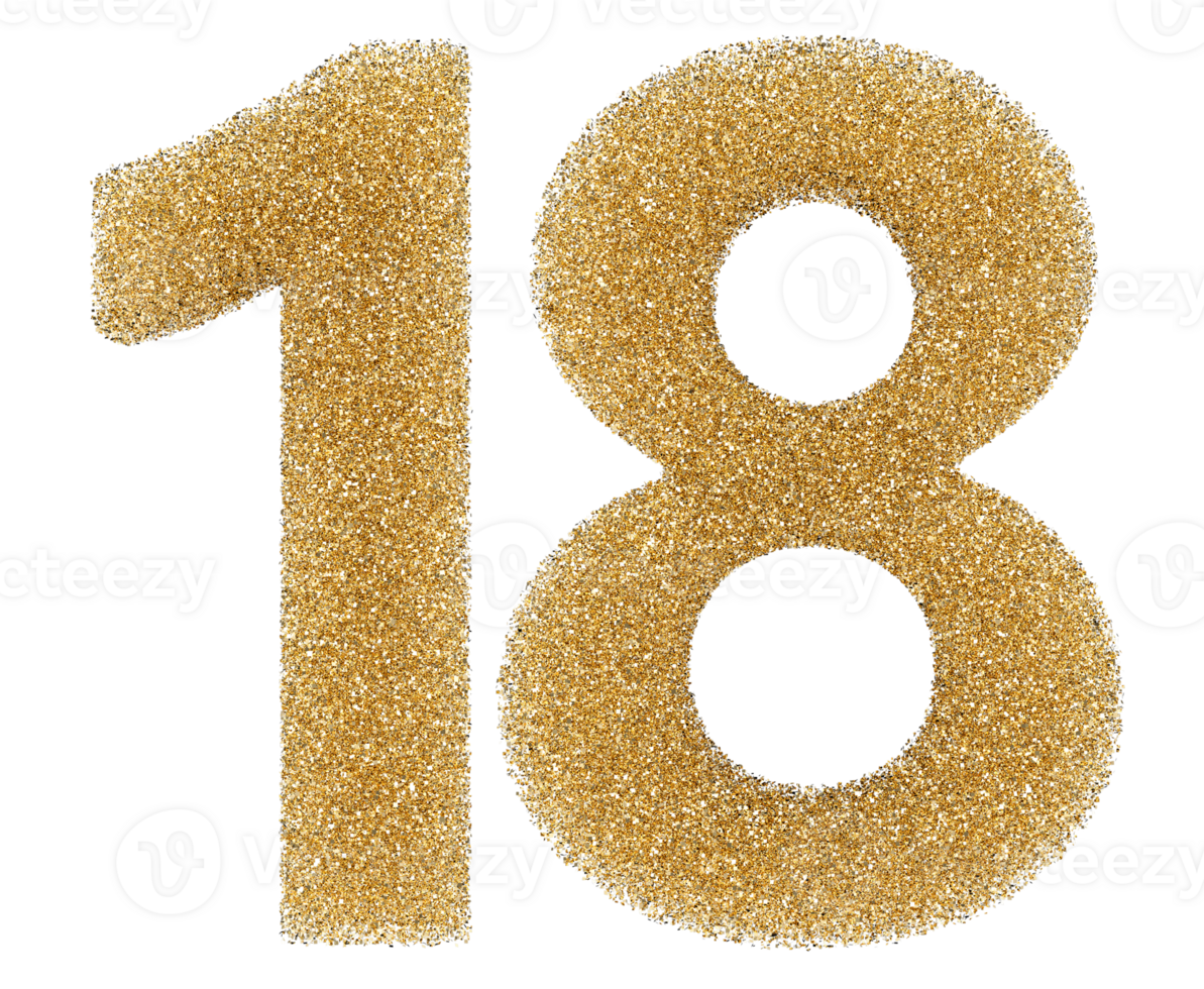 Number 18 golden glitter 46599312 PNG