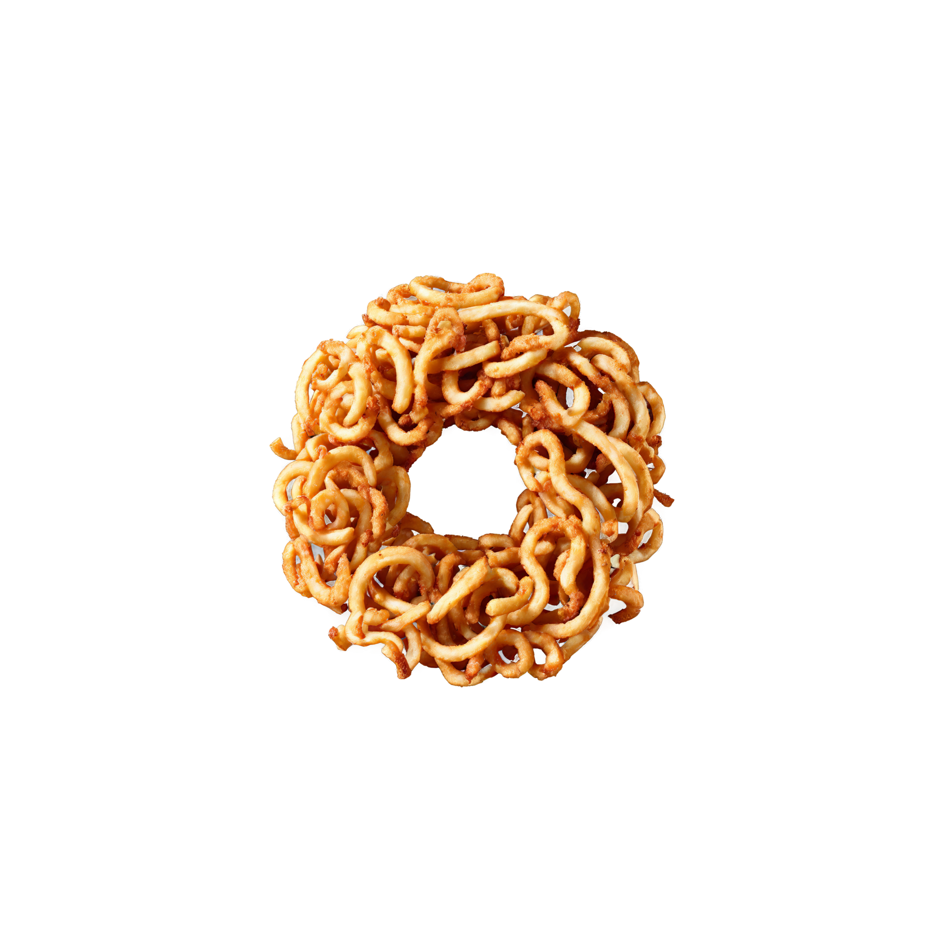 Curly Fries With Crispy Seasoned Coating Floating And Steaming Food And Culinary Concept