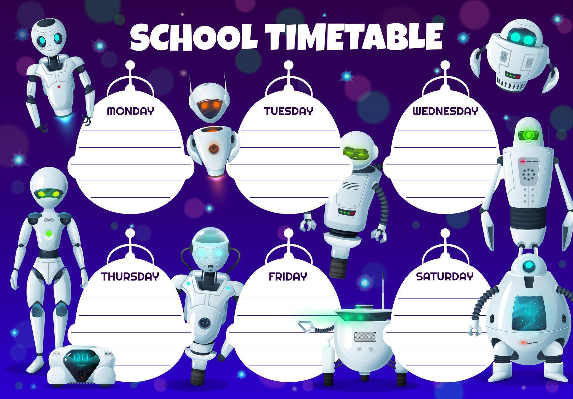 Cartoon robots kids education timetable schedule 46602338 Vector Art at ...
