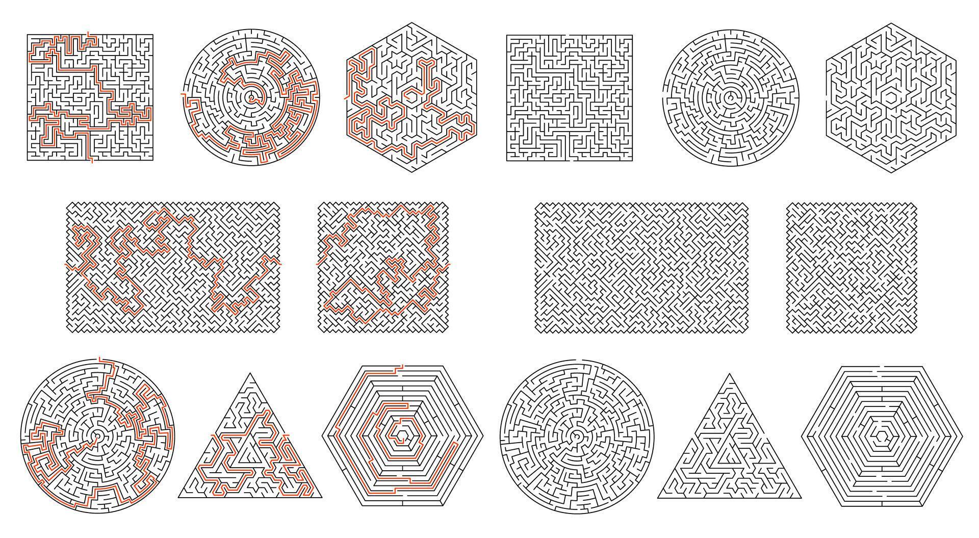 Labyrinth maze game, square, triangle, hexagon 46602549 Vector Art at Vecteezy