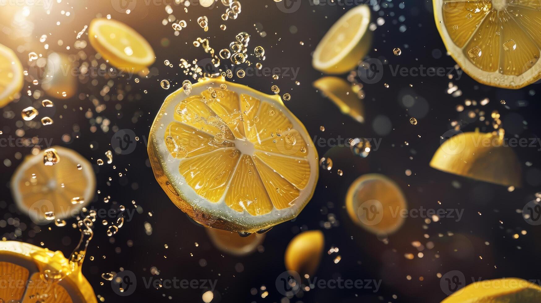 Elegant poster featuring floating lemon slices against a dark background 46606464 Stock Photo at ...