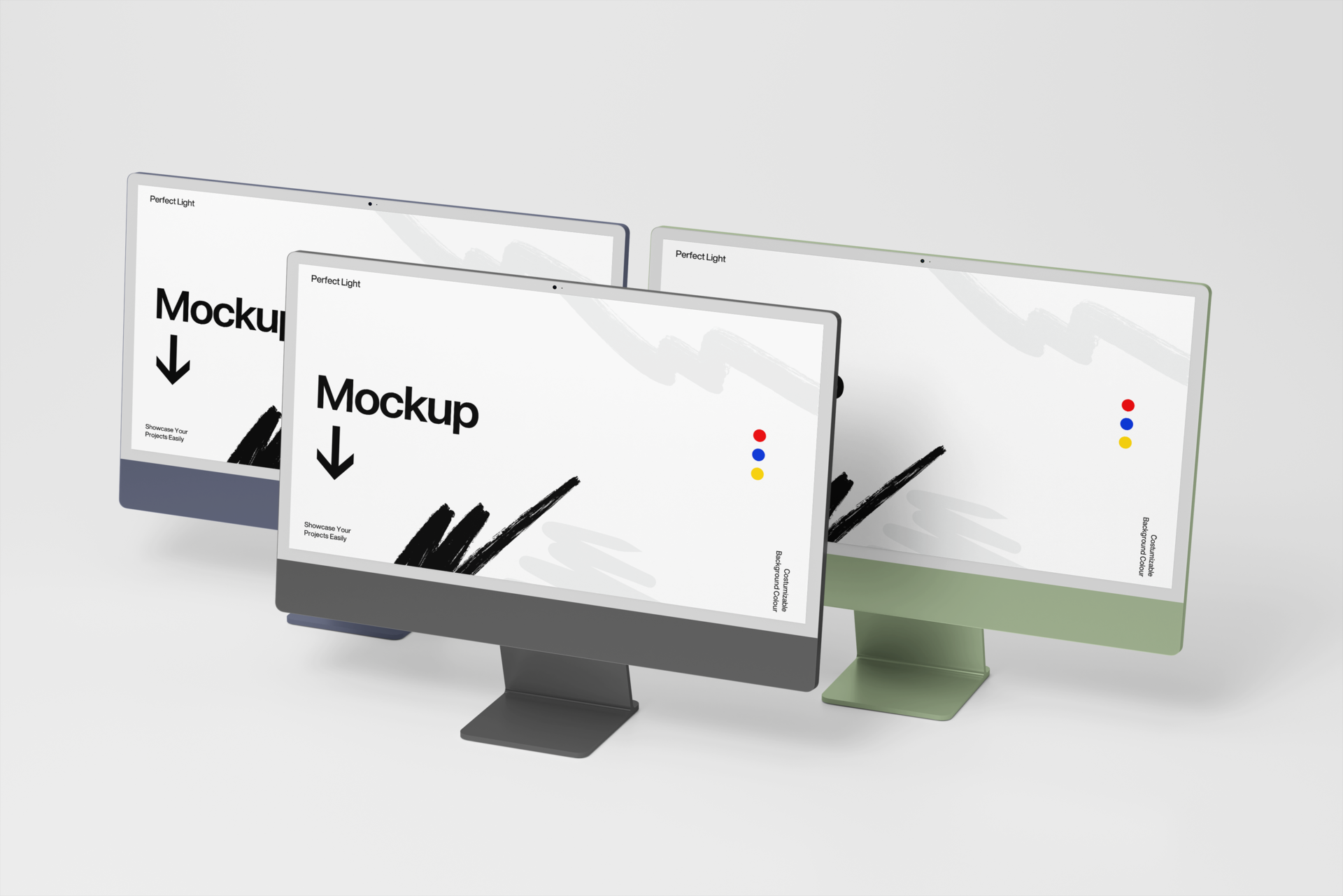 Triple Computer Device Mockup On Modern Minimal Background 46607352 Psd