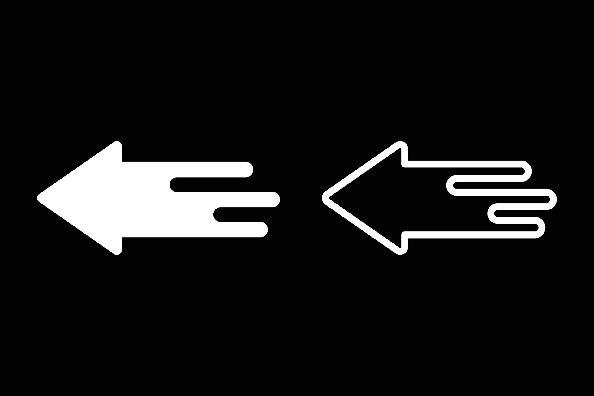 Set of left pointing solid arrow icon sketched with black background ...