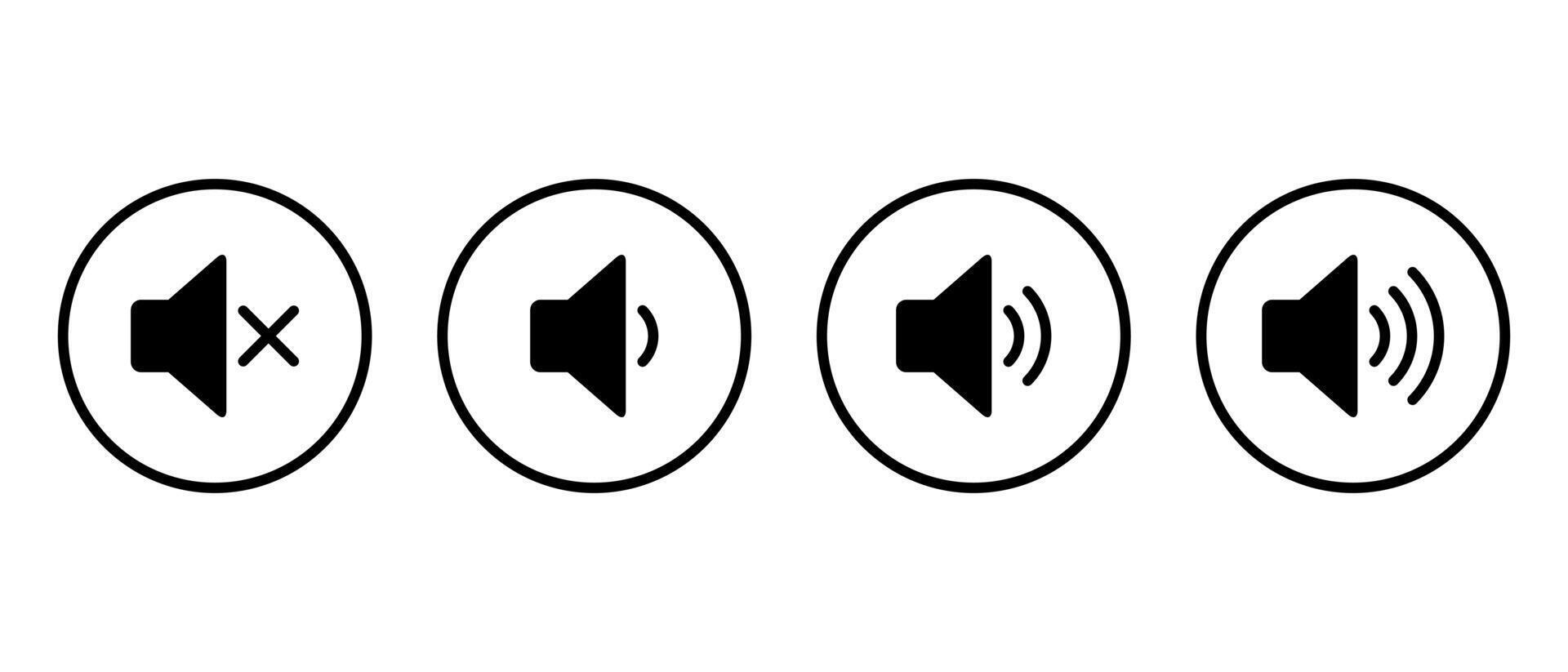 Speaker volume level icon set on circle line. Sound sign symbol ...