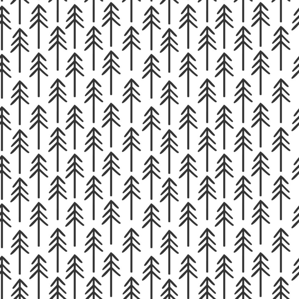 Monochrome seamless pattern with simple pine trees. Scandinavian ...