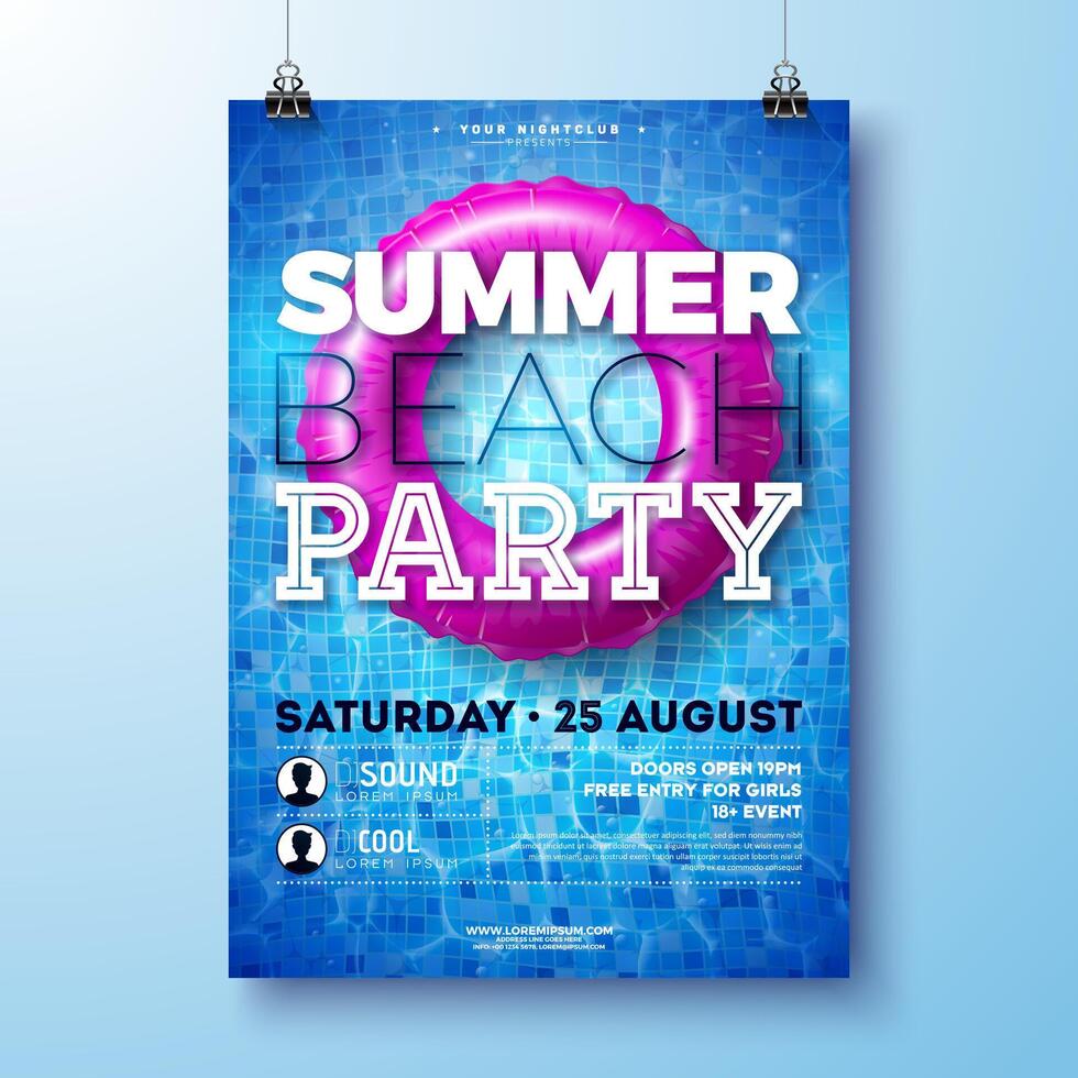 Summer Beach Party Flyer Design Template With Float On Water In The