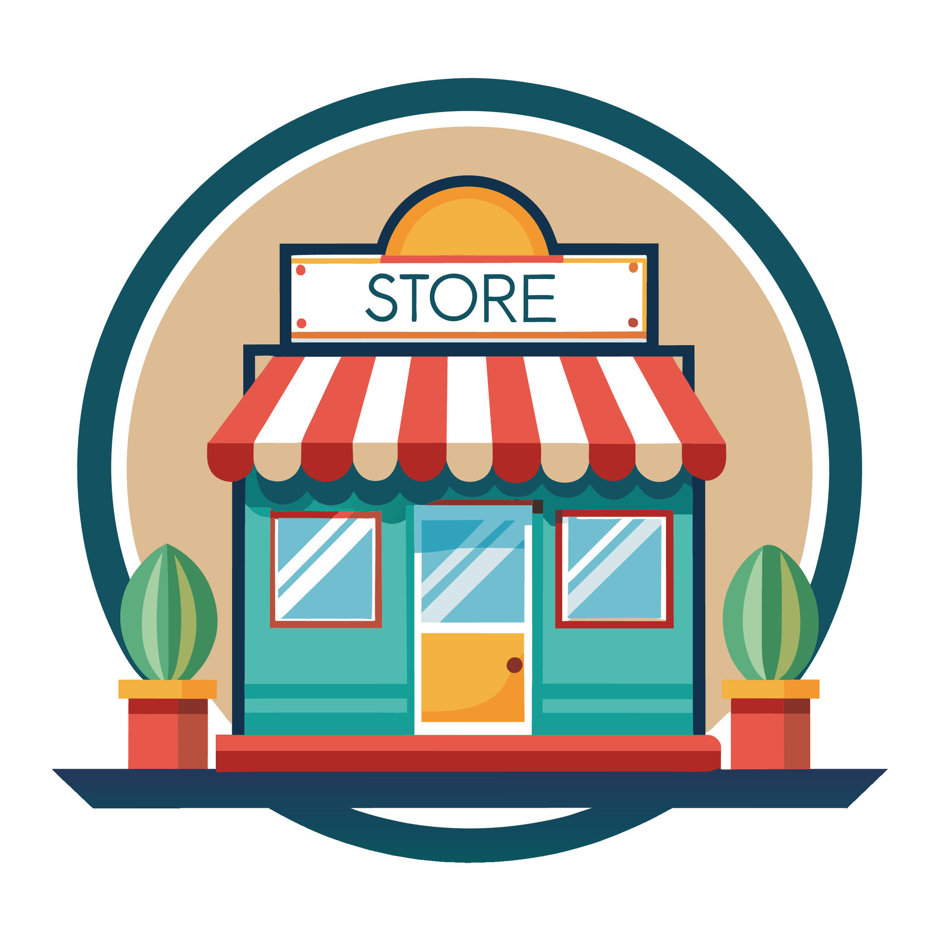 Illustrated Cartoon Front Of A Store With Red And White Striped Awning 46625832 Vector Art at ...