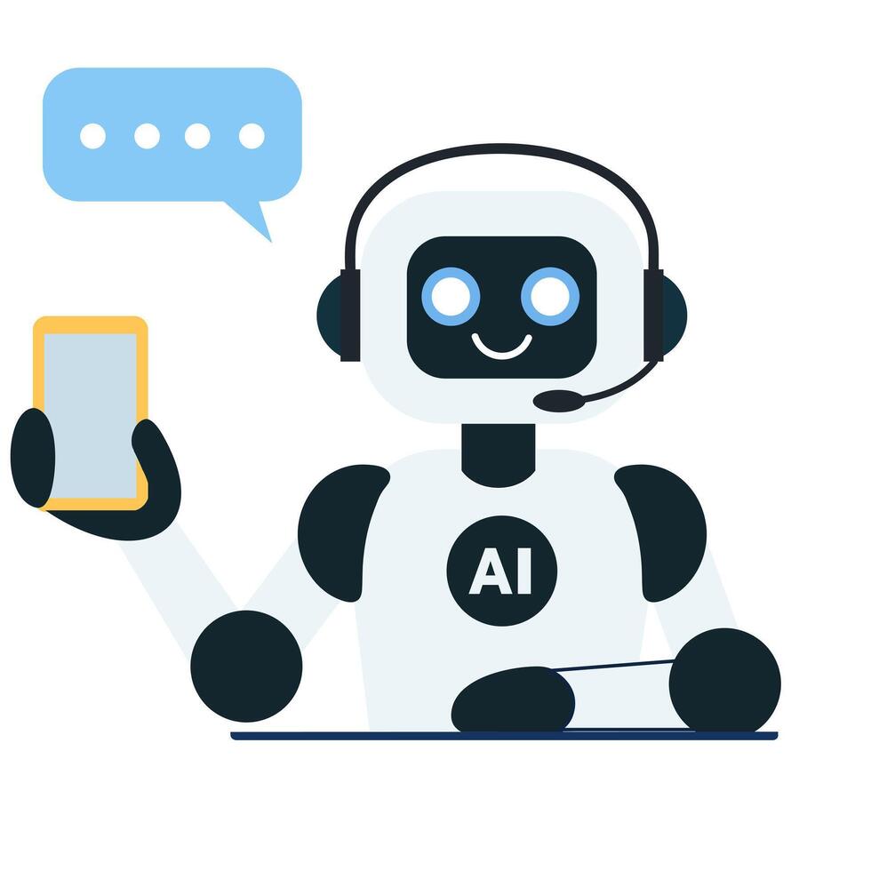 Cute chat bot robot shows smartphone 46631353 Vector Art at Vecteezy Cute chat bot robot shows smartphone 46631353 Vector Art at Vecteezy