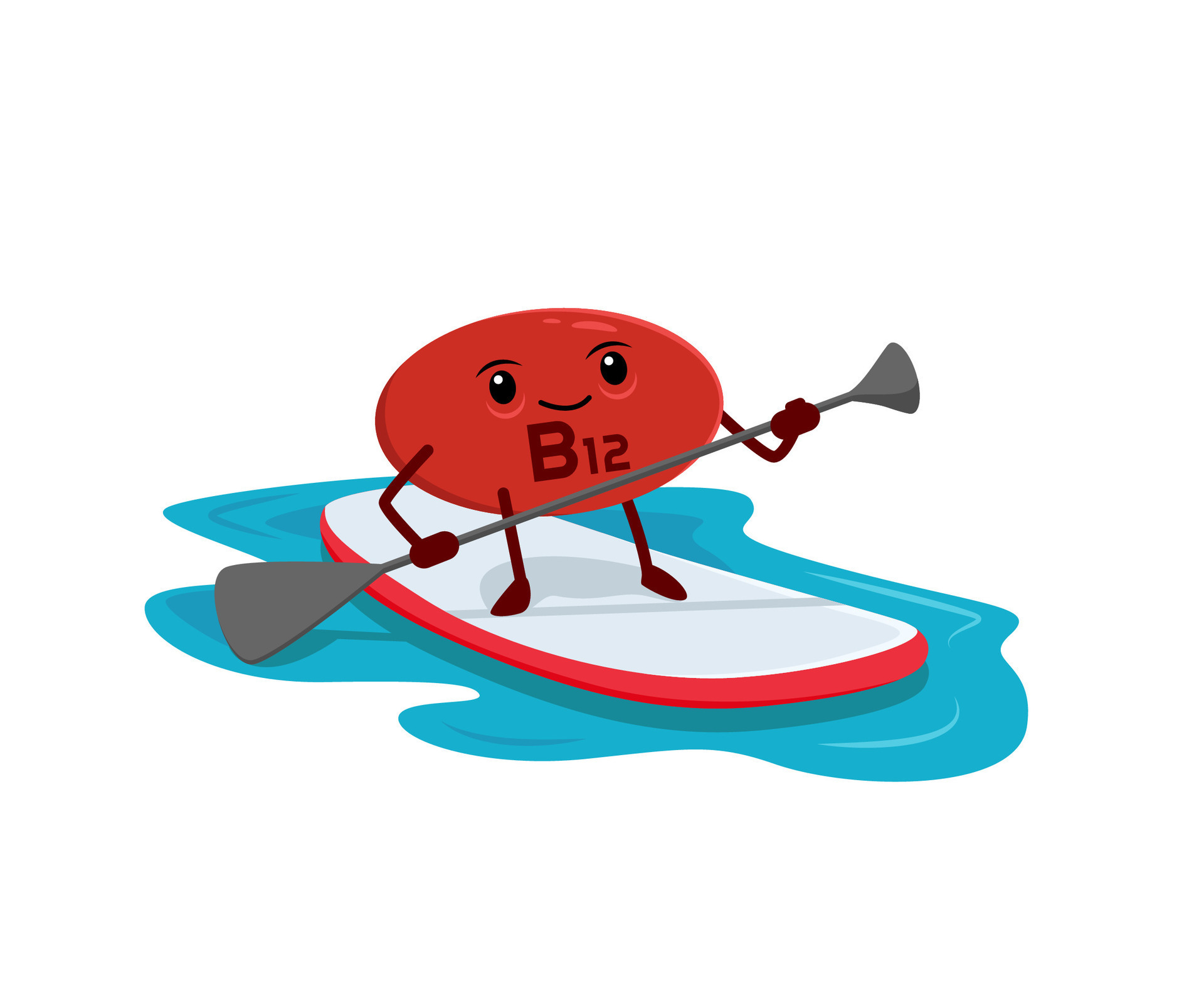 Cartoon vitamin B12 character on sup board 46637272 Vector Art at Vecteezy
