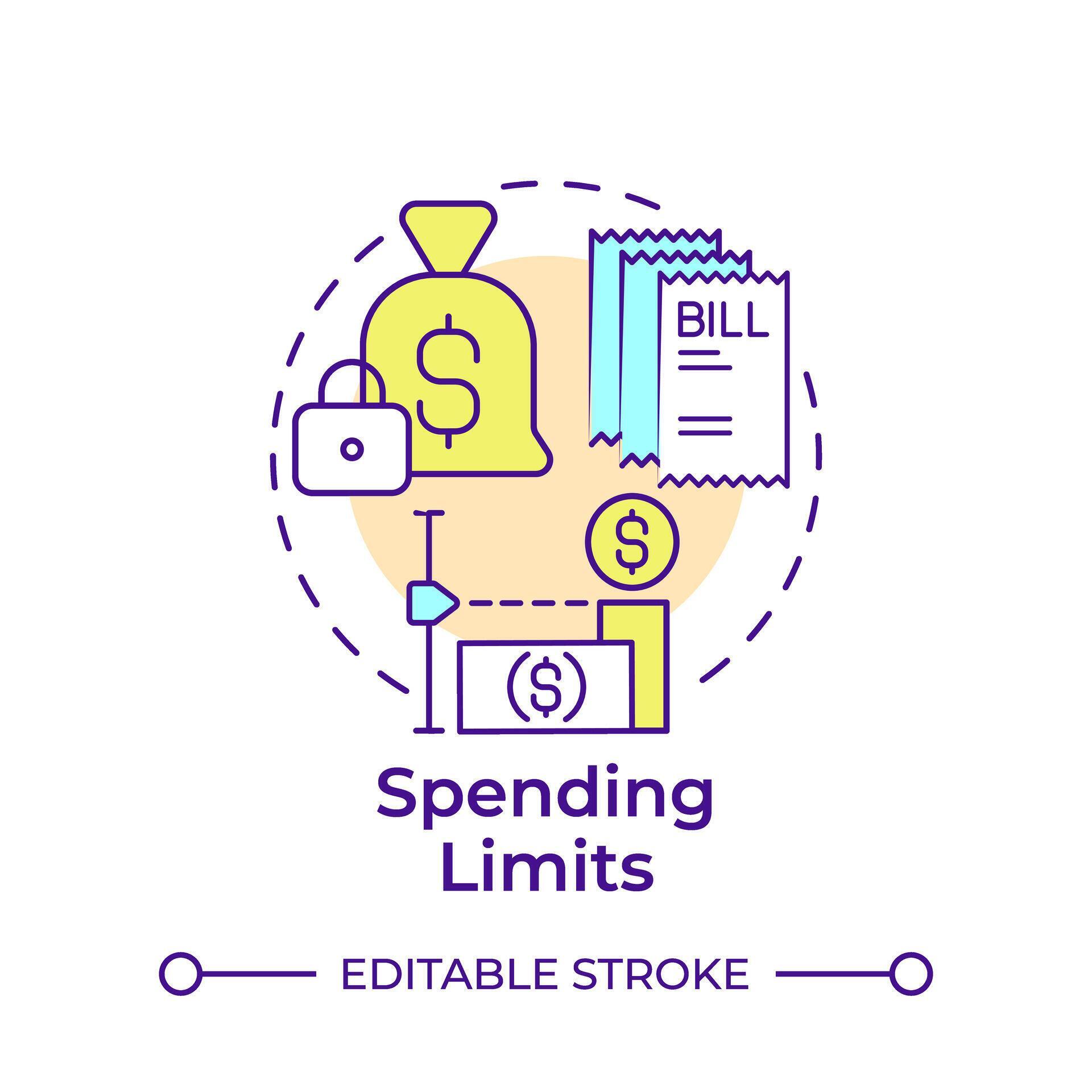 Spending limits multi color concept icon. Expense control, cost savings ... Spending limits multi color concept icon. Expense control, cost savings ...