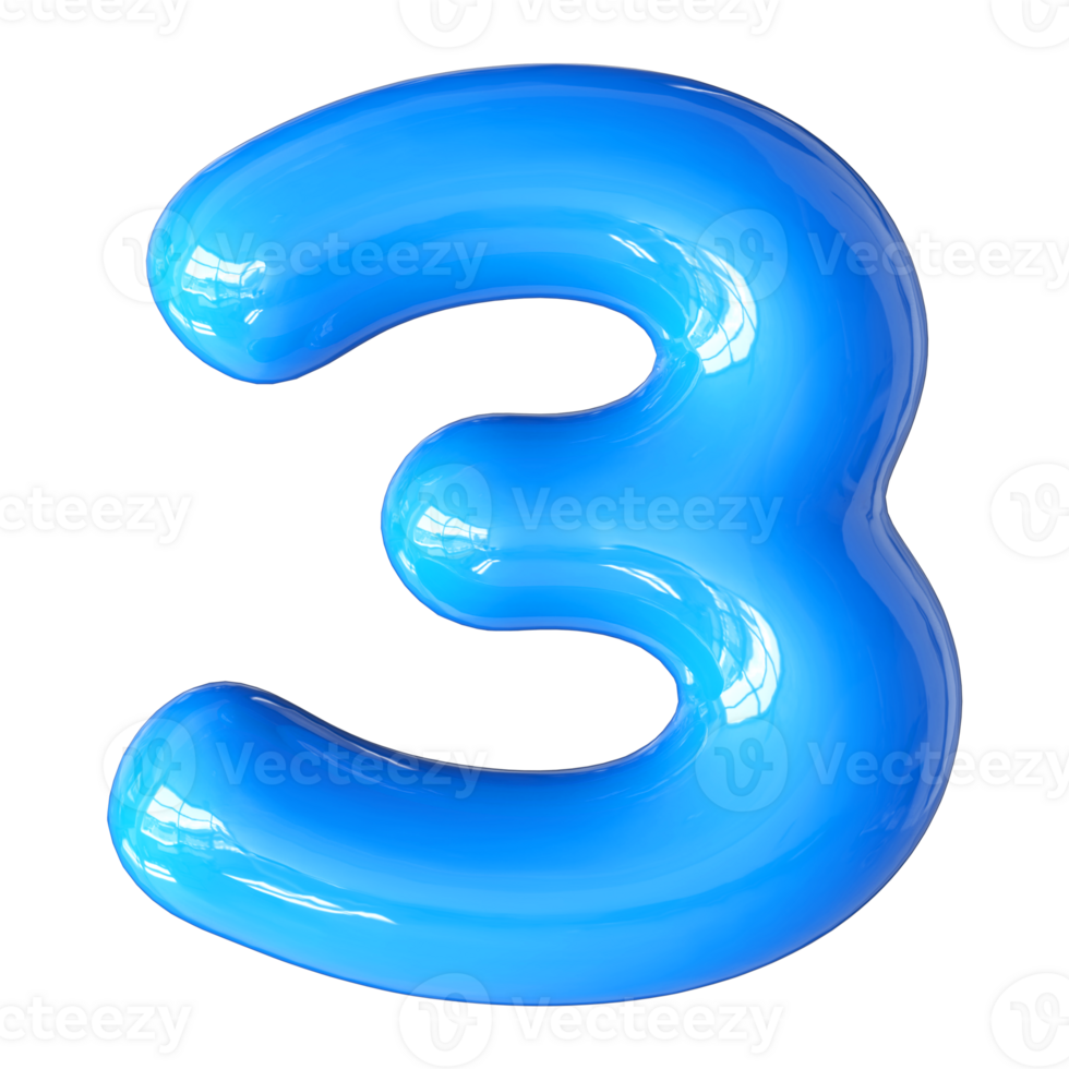 Blue Bubble 3D Number 3 46646411 PNG