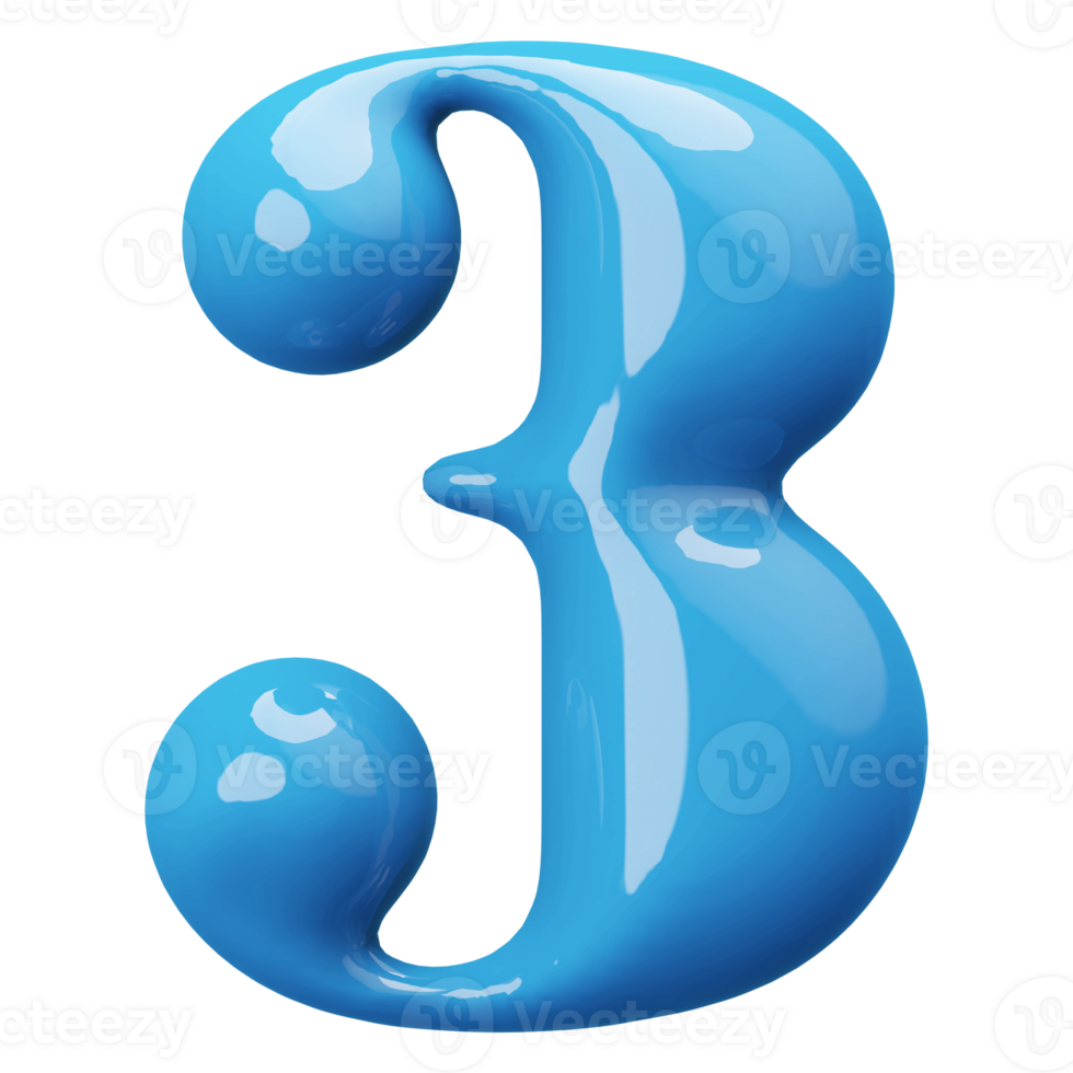 Blue 3D Number 3 46646632 PNG