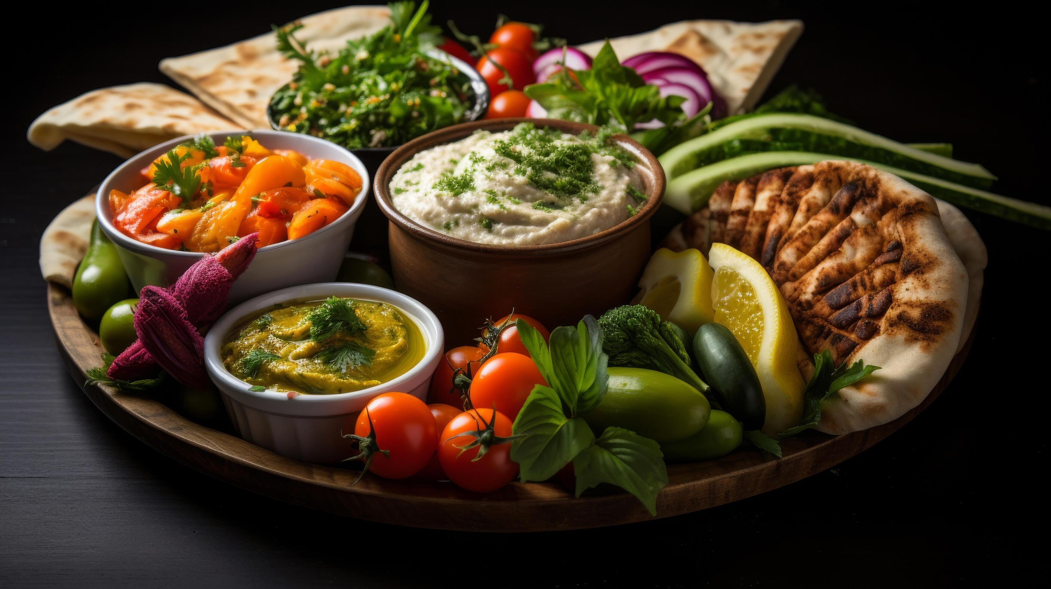 Mouthwatering Middle Eastern meze platter 46674774 Stock Photo at Vecteezy