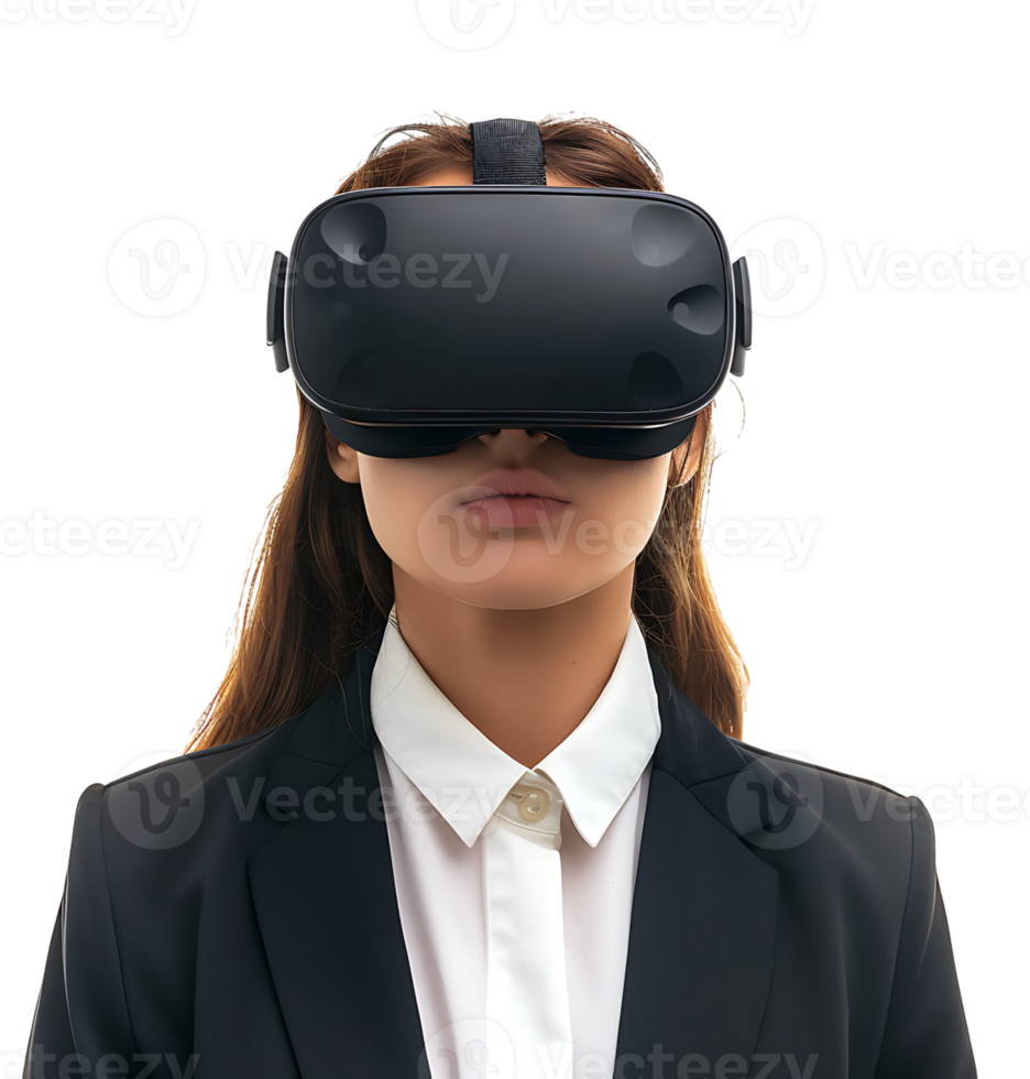 Confident Female Businesswoman Wearing Vr Headset On Isolated
