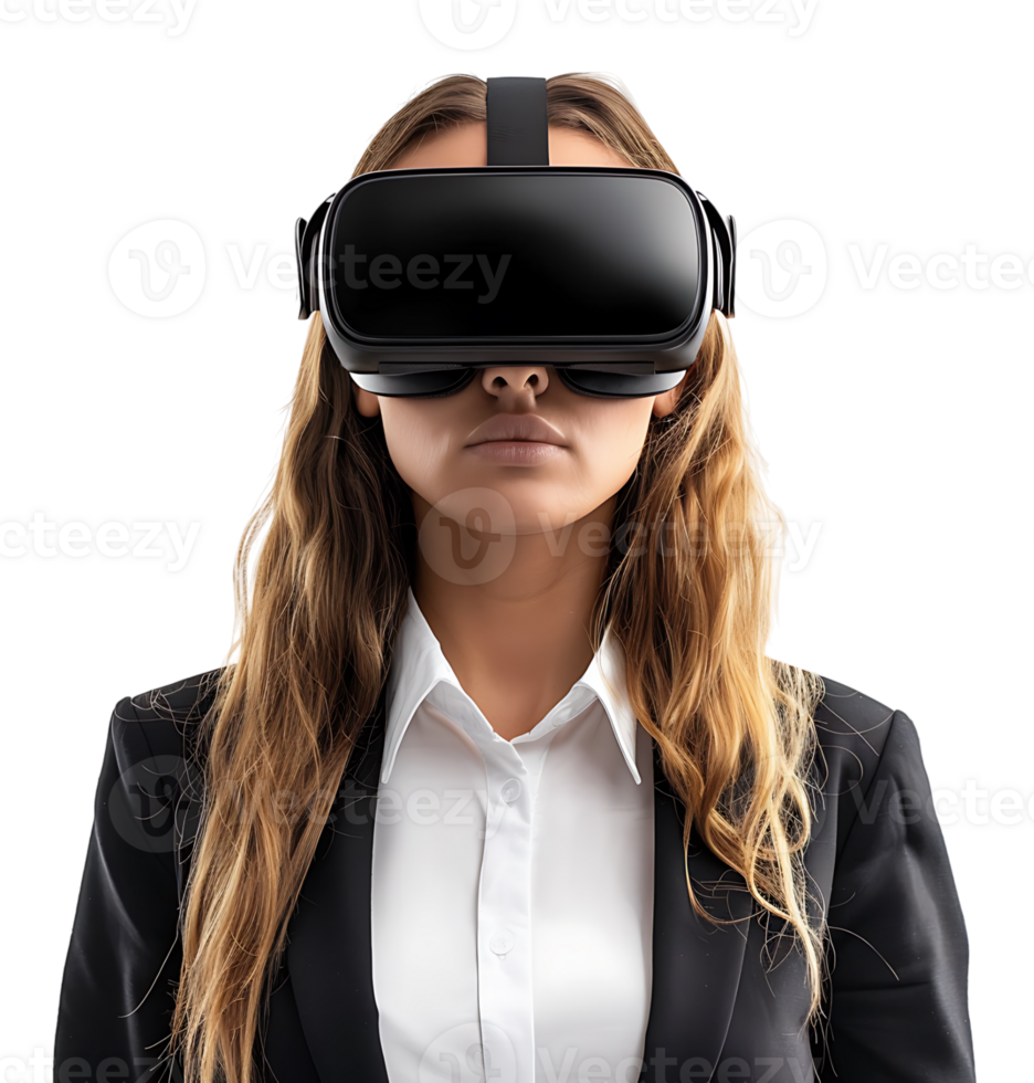 Confident Female Businesswoman Wearing Vr Headset On Isolated