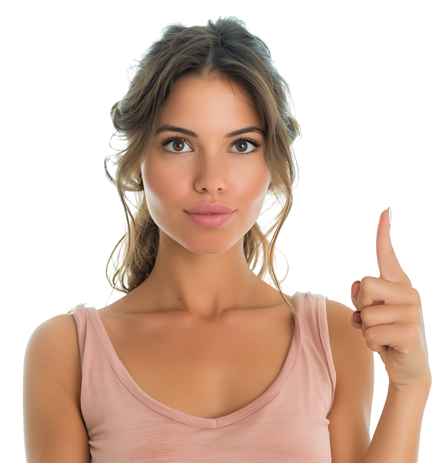 Girl raises finger up, says Attention please stock photo on isolated ... Girl raises finger up, says Attention please stock photo on isolated ...