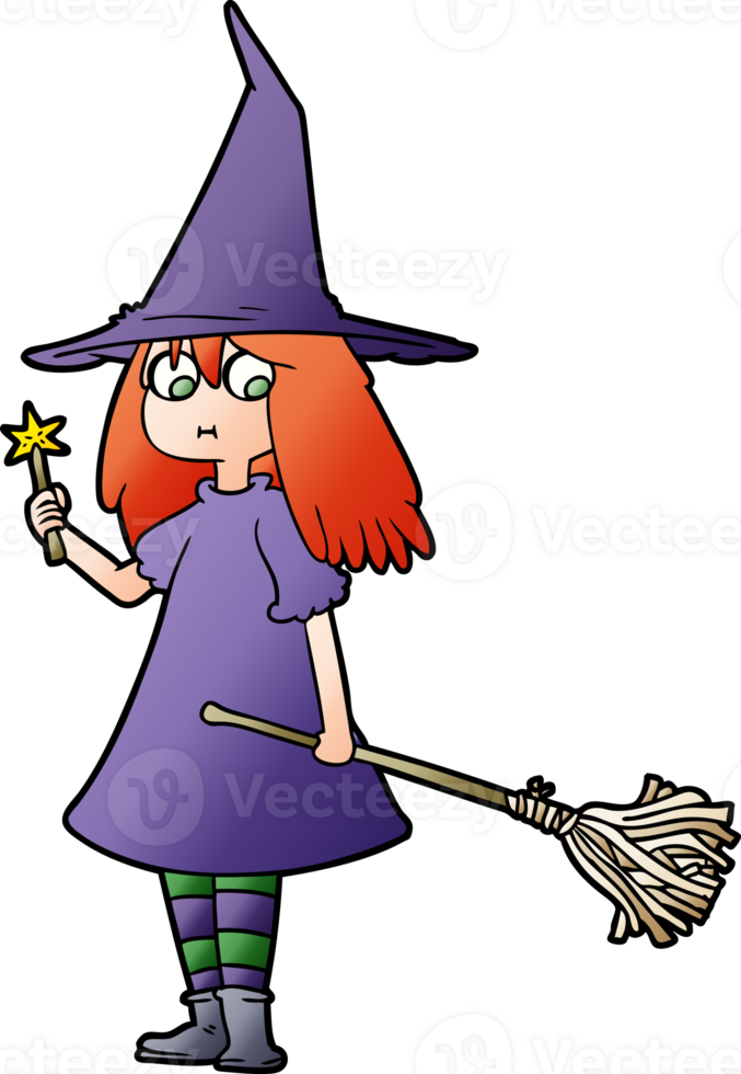 Cartoon Witch Girl With Broom 46687210 Png