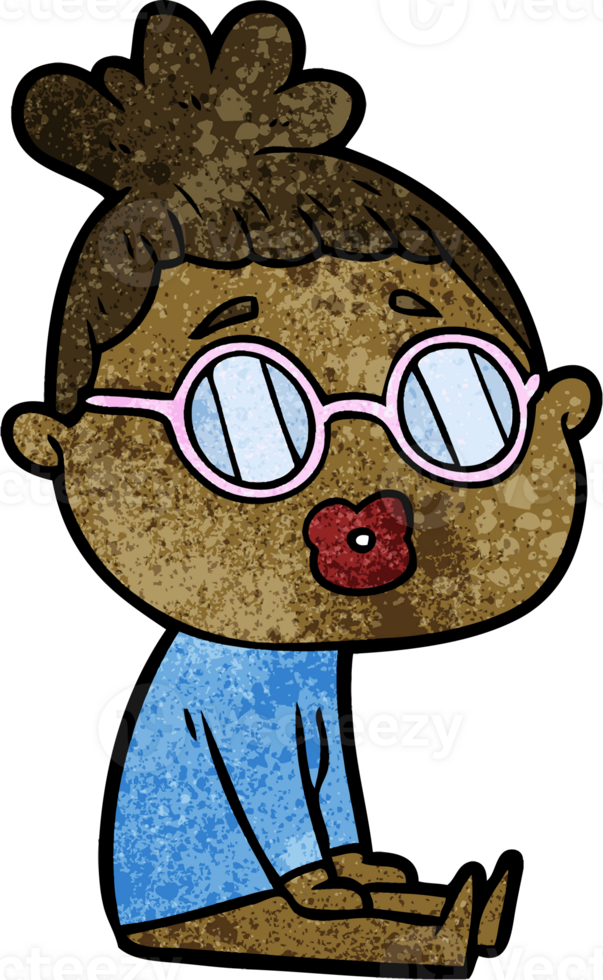 Cartoon Sitting Woman Wearing Spectacles Drawing 46688330 Png
