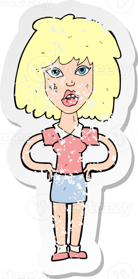 retro distressed sticker of a cartoon tough woman drawing 46688826 PNG