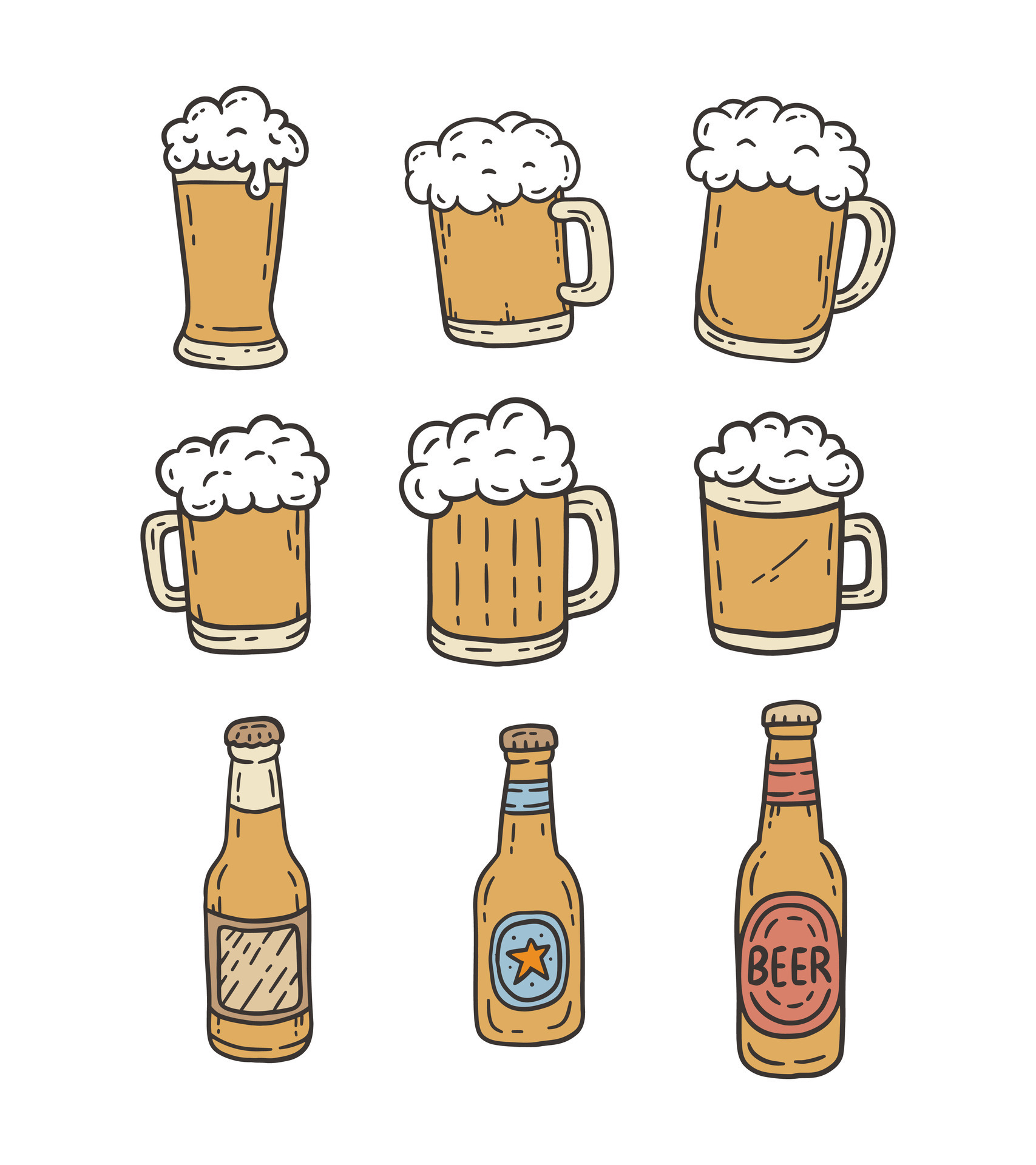 Cute Beer Cartoon Doodle Style Illustration 46700615 Vector Art At Vecteezy
