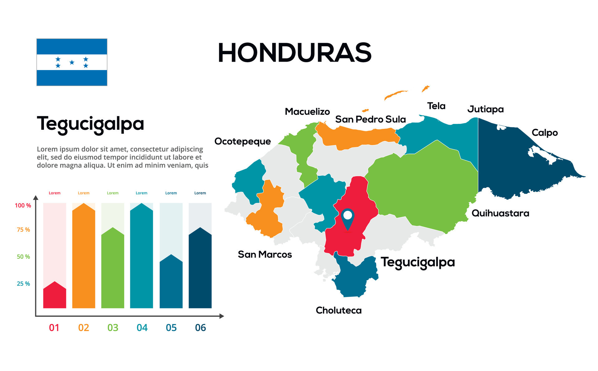 Honduras map. image of a global map in the form of regions of regions ...