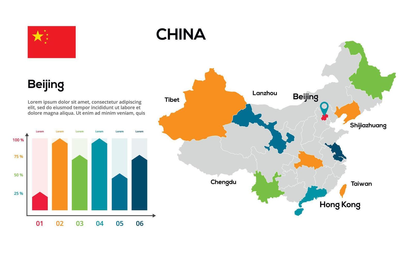 China map. image of a global map in the form of regions of regions ...