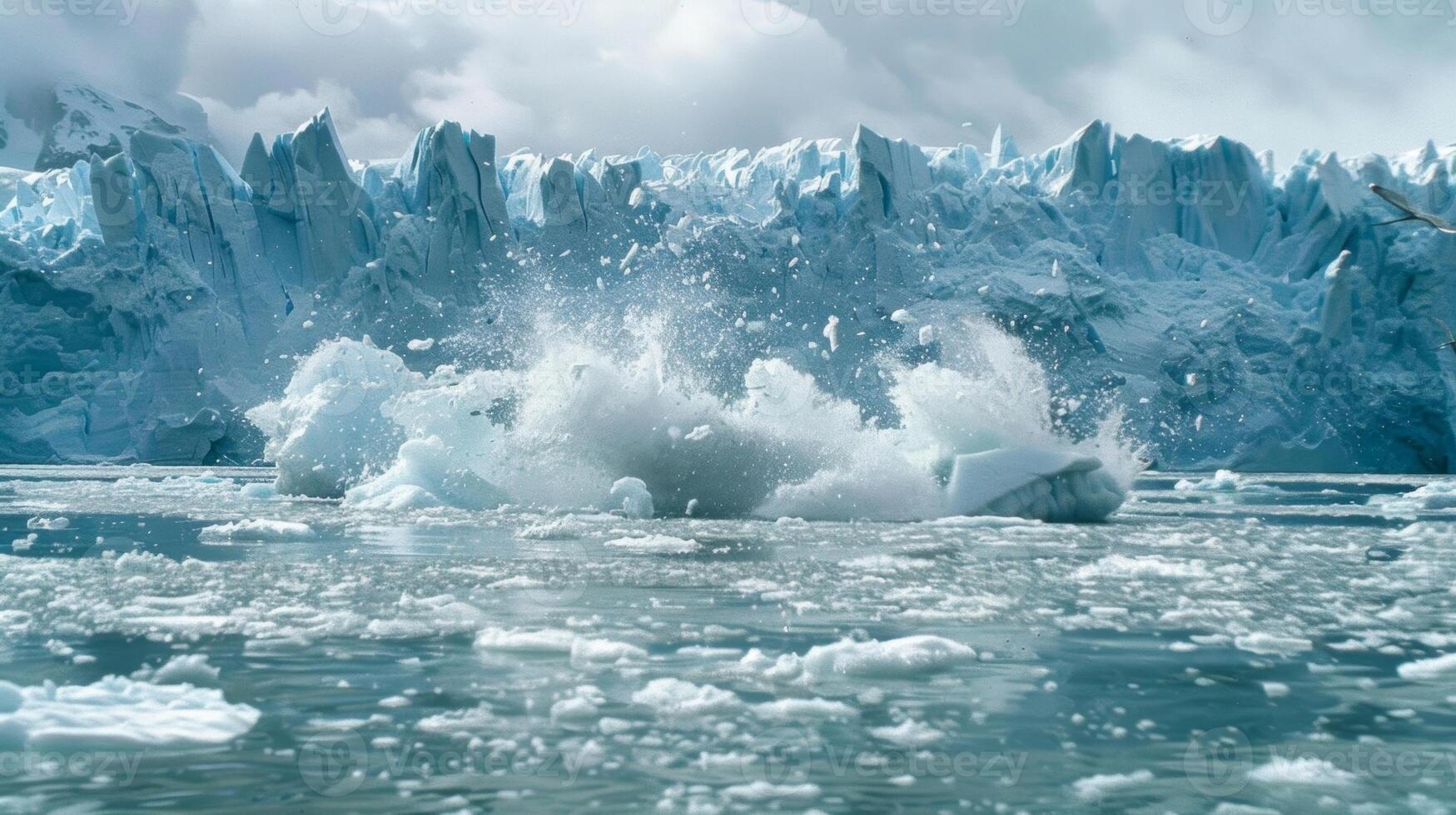 Debris from the calving iceberg floats in the water creating a hazard for passing ships 46730515 ...