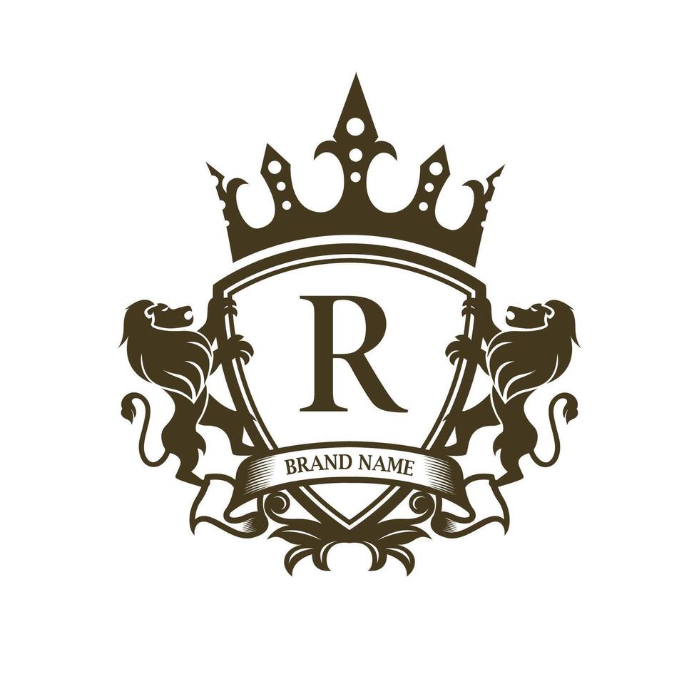 Luxury Lion heraldic logo. Elegant heraldic shield crest icon. Vintage ...