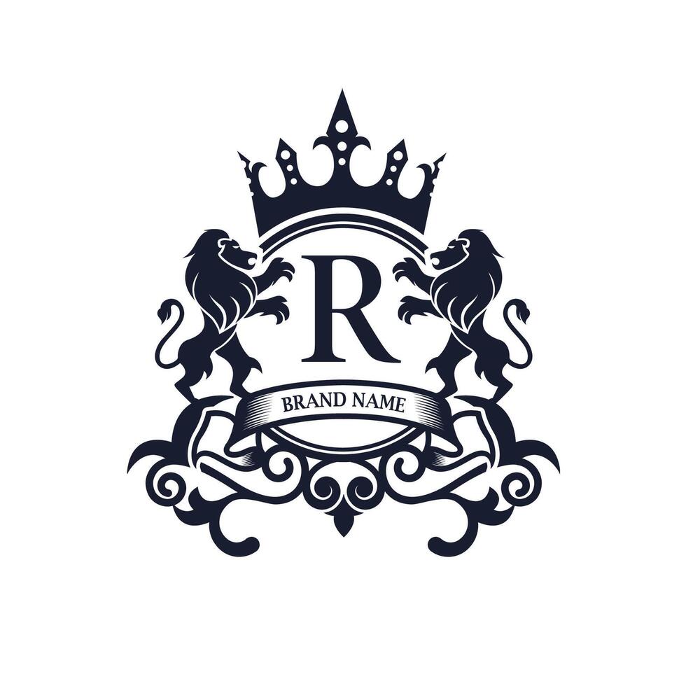 Luxury Lion heraldic logo. Elegant heraldic shield crest icon. Vintage ...