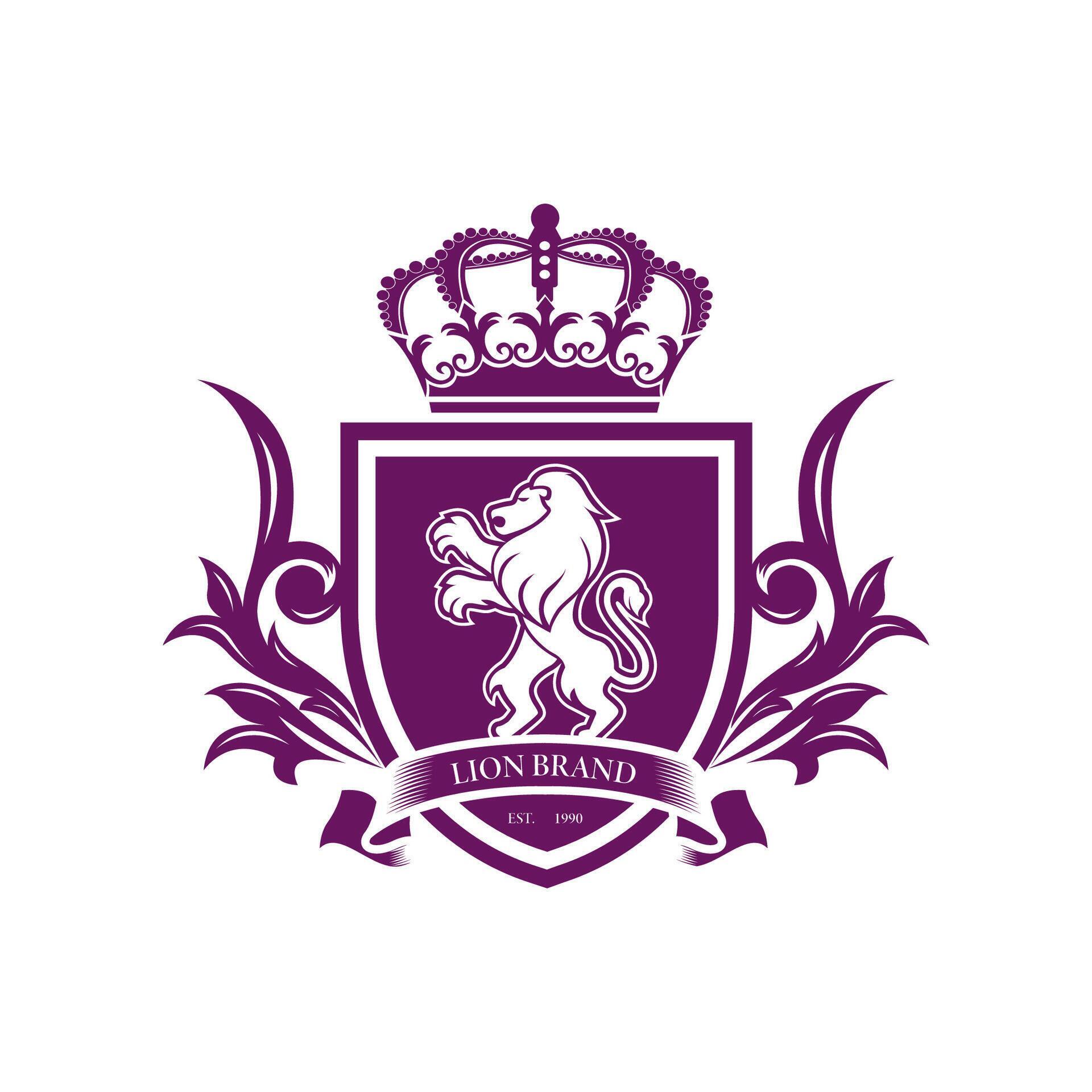 Luxury Lion heraldic logo. Elegant heraldic shield crest icon. Vintage ...