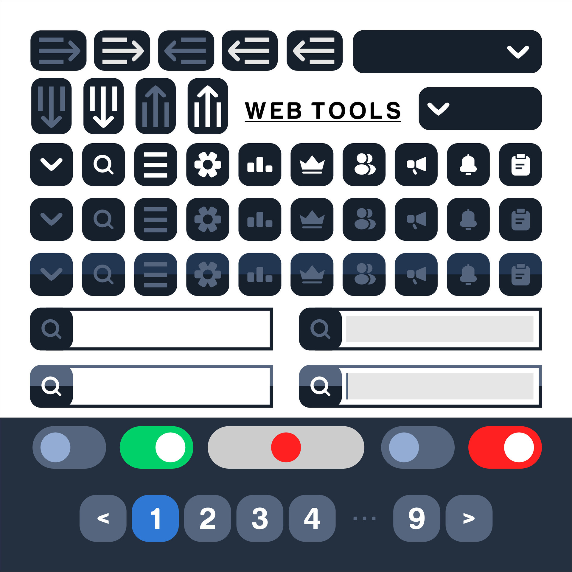 Web design elements. set of buttons and icons for web design 46741694 ...